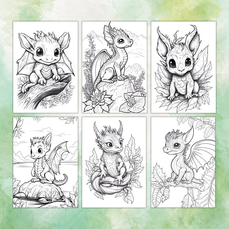 Baby Forest Dragon Fantasy Coloring Pages Book, Dragon Coloring ...