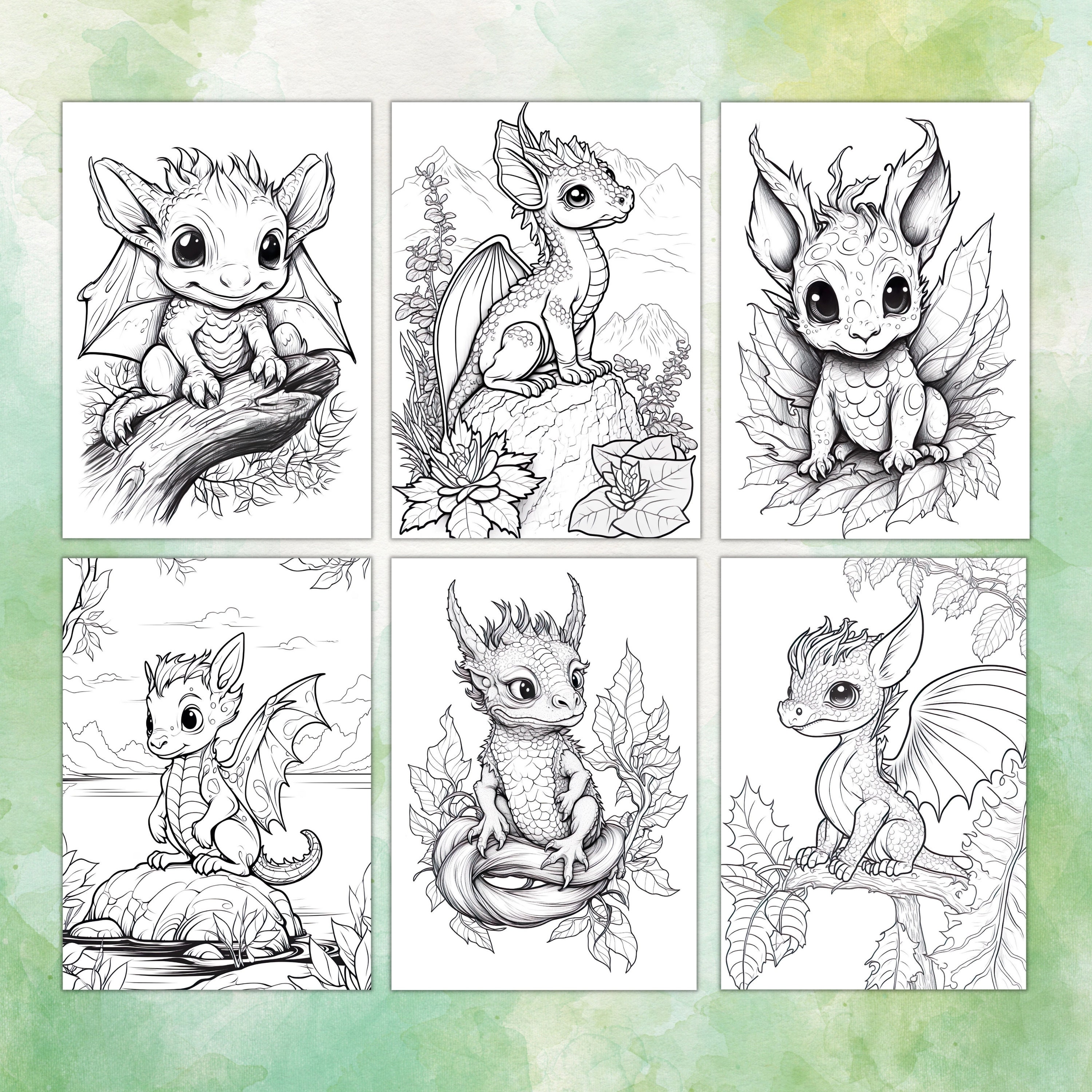 Baby Forest Dragon Fantasy Coloring Pages Book, Dragon Coloring ...
