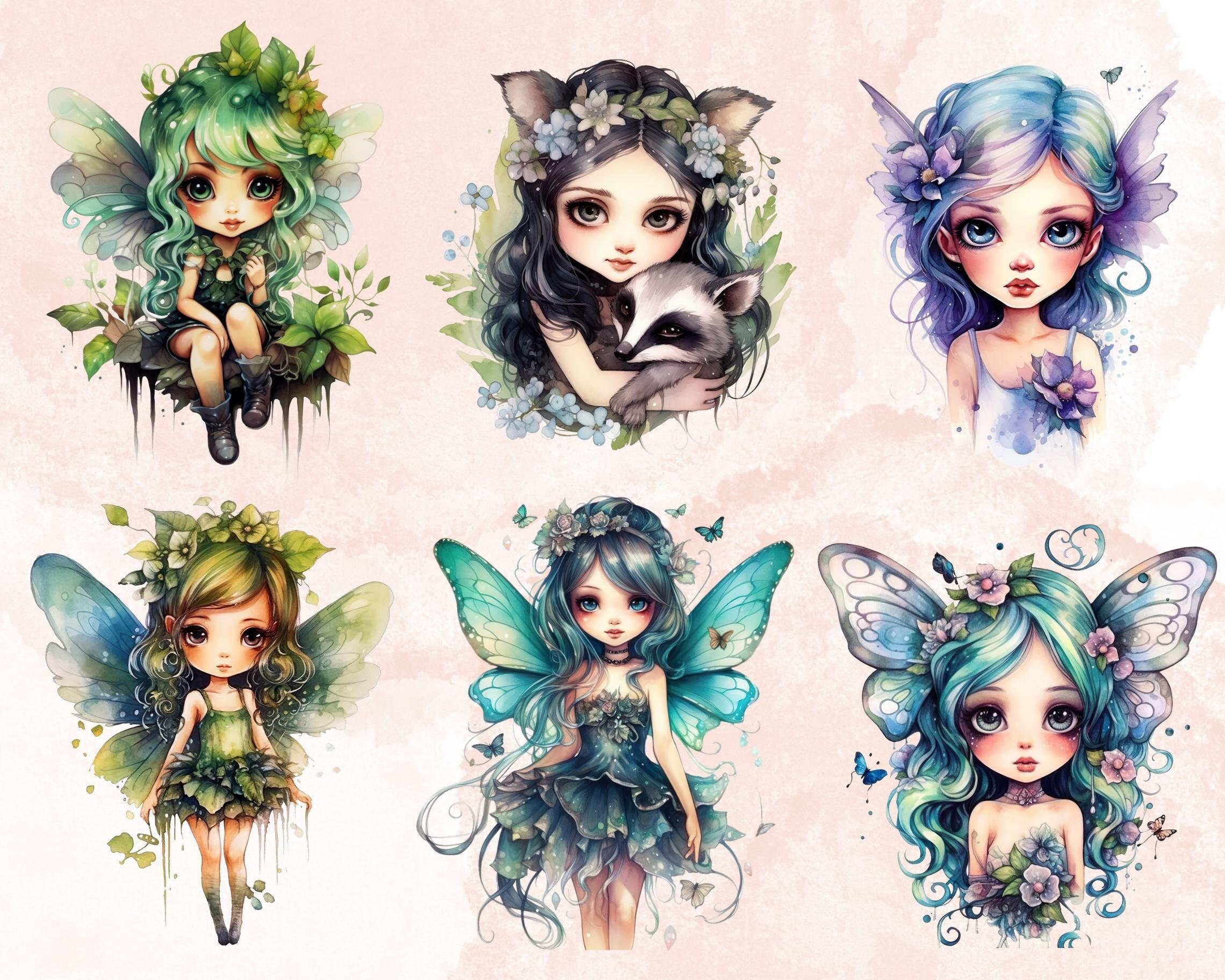 38 Adorable Fairy Watercolor Clipart, Fantasy Anime Clipart, Fairytale ...