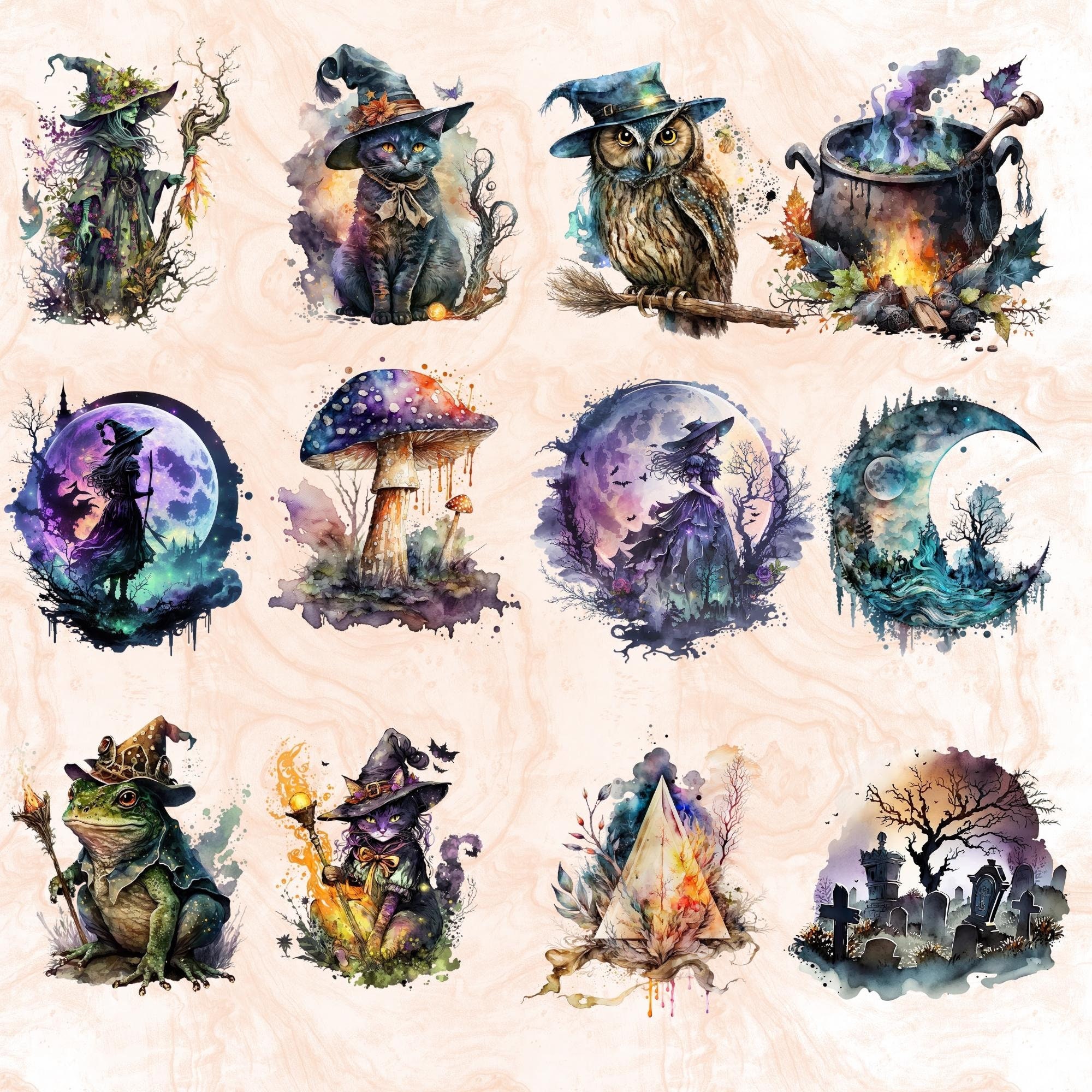 77 Witch Watercolor Clipart, Witch Clipart, Fantasy Clipart, Big Bundle ...