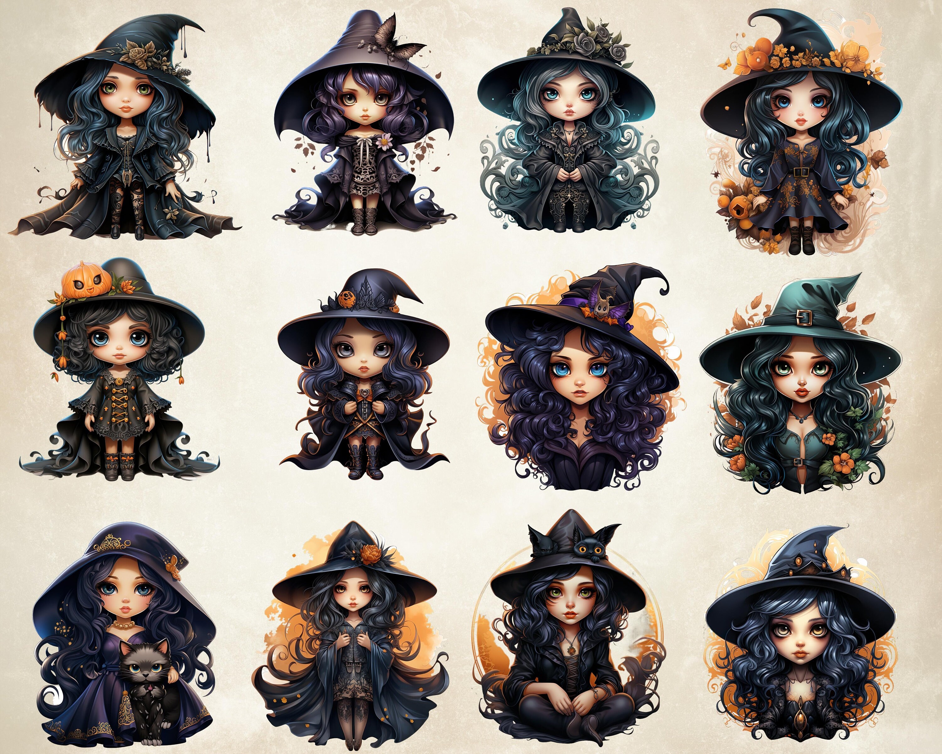 30 Cute Witches Clipart, Fantasy Clipart, DIY Clipart, Fantasy Anime ...