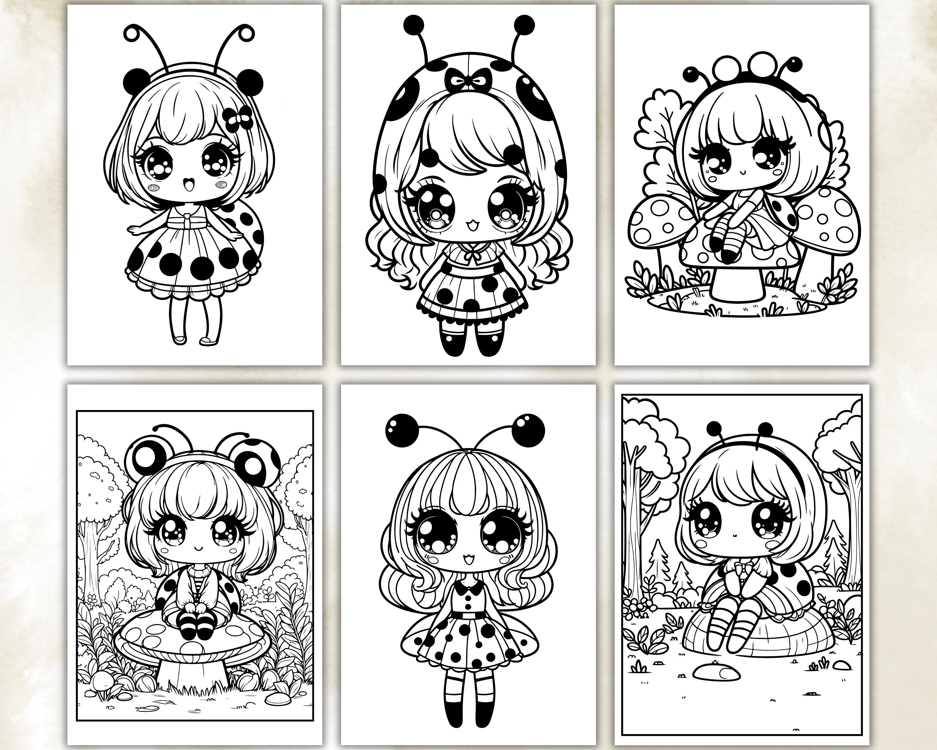Kawaii Ladybug Girls Coloring Pages, Kawaii Coloring Pages, Fantasy ...