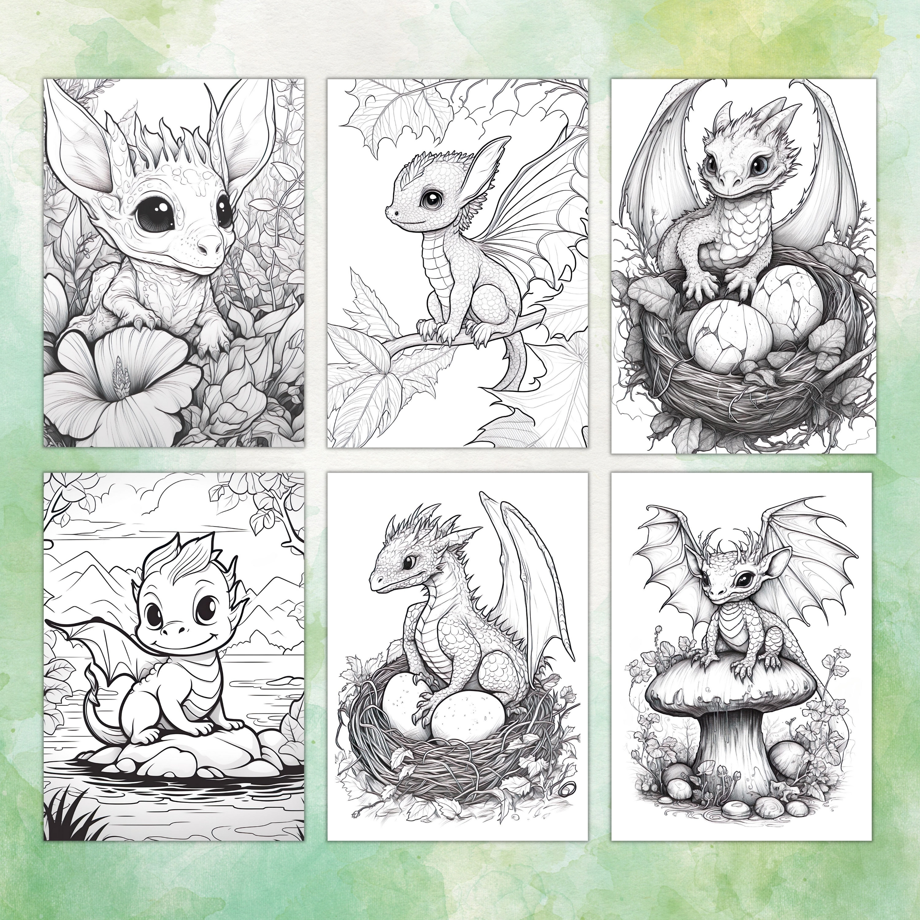Baby Forest Dragon Fantasy Coloring Pages Book, Dragon Coloring ...