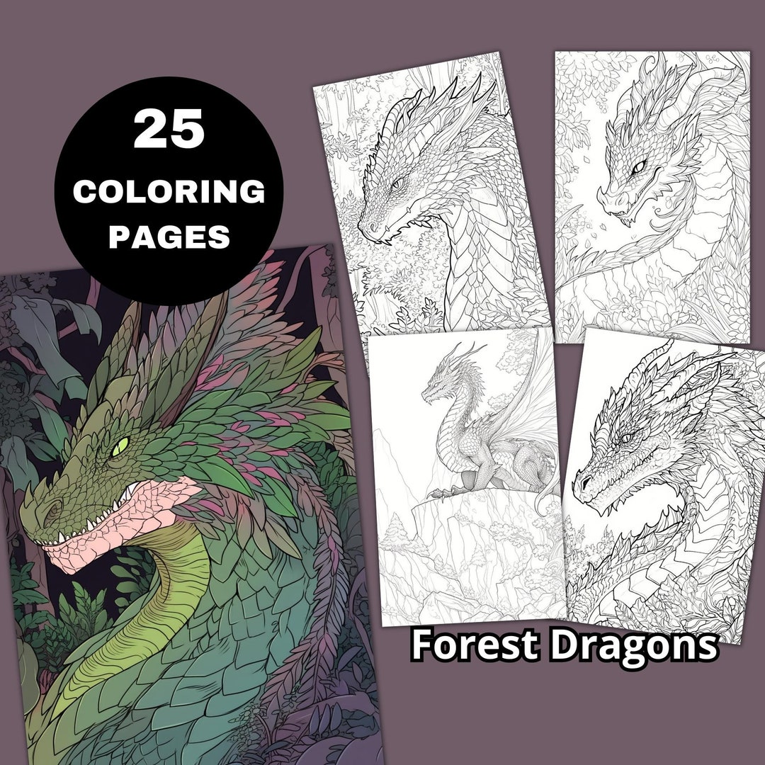 20 Forest Dragon Fantasy Coloring Page Book, Adults Coloring Book ...