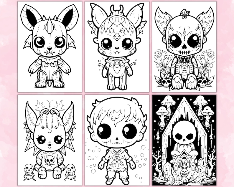 Creepy Kawaii Coloring Pages for Kids and Adults, Halloween Coloring ...