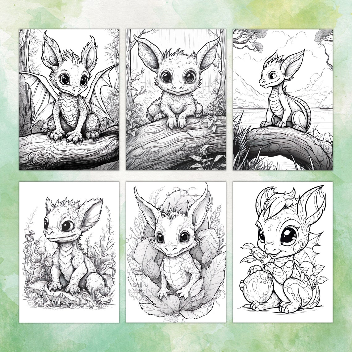 Baby Forest Dragon Fantasy Coloring Pages Book, Dragon Coloring ...