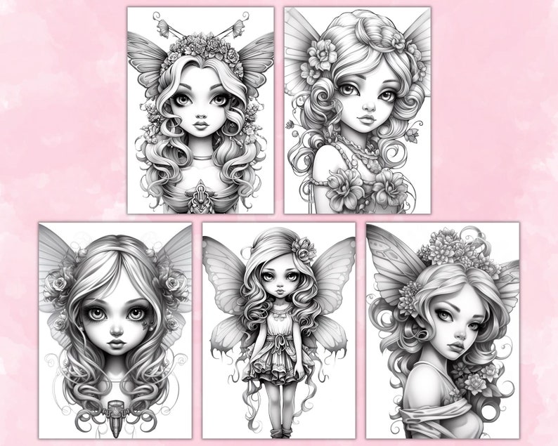 Butterfly Fairy Coloring Pages Grayscale Coloring Page - Etsy