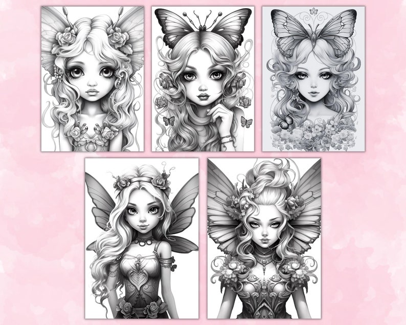 Butterfly Fairy Coloring Pages, Grayscale Coloring Page, Fantasy Anime ...