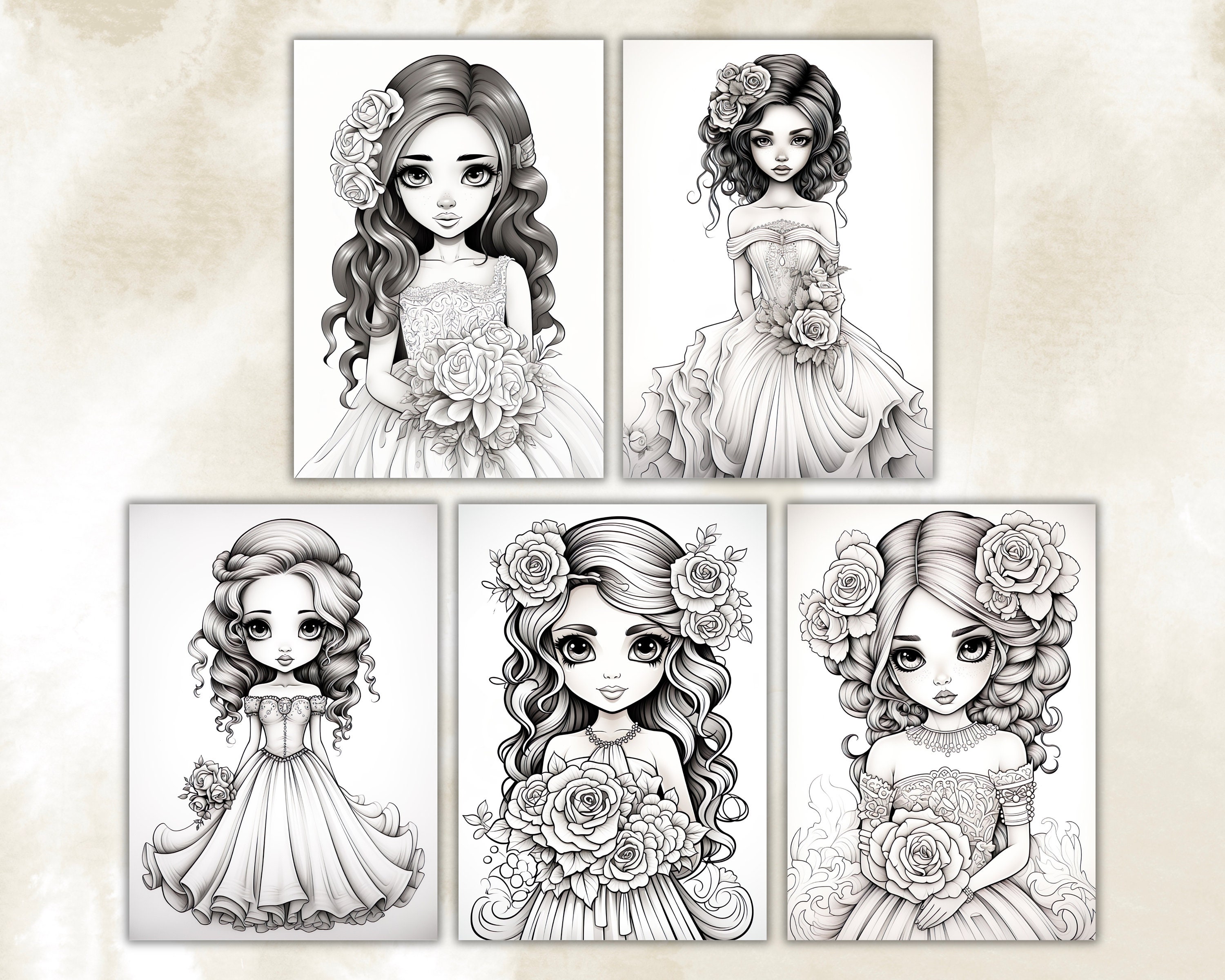 Cute Wedding Brides Coloring Pages, Grayscale Coloring Pages, Fantasy ...