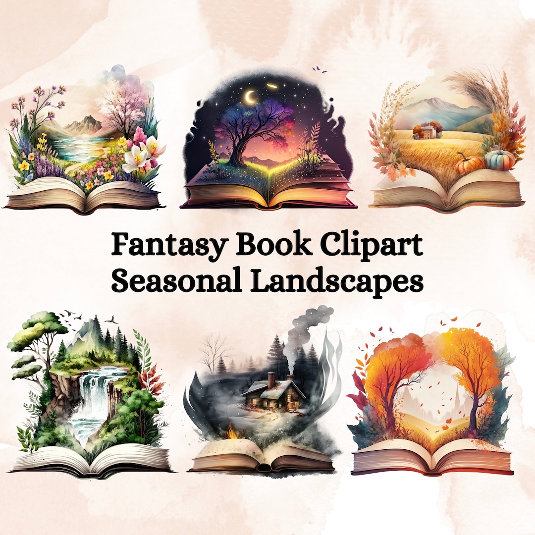 25 Watercolor Fantasy Book Seasonal Landscape Clipart, Fantasy Book ...