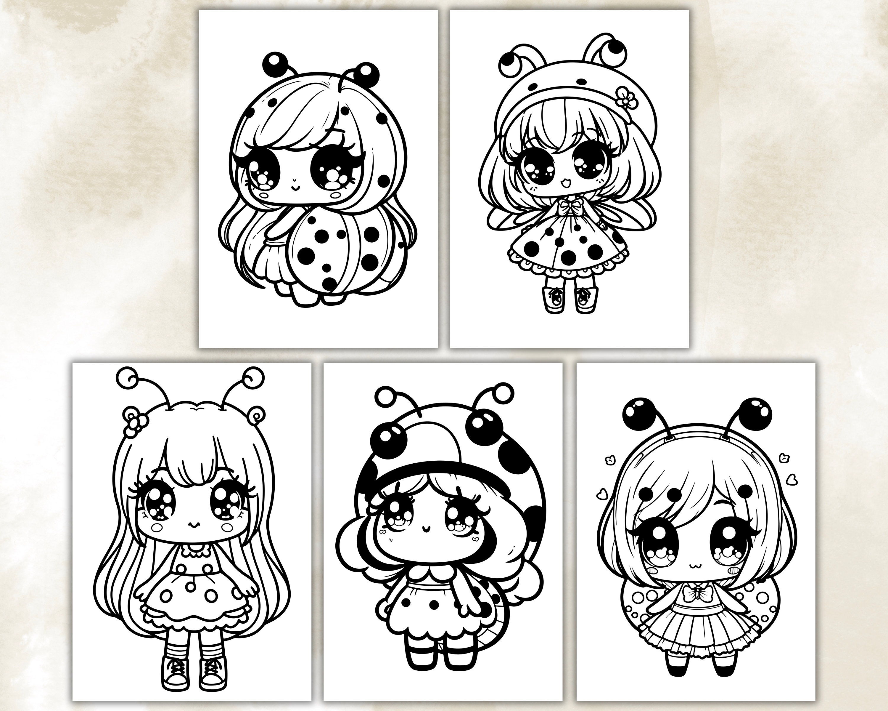 Kawaii Ladybug Girls Coloring Pages, Kawaii Coloring Pages, Fantasy ...