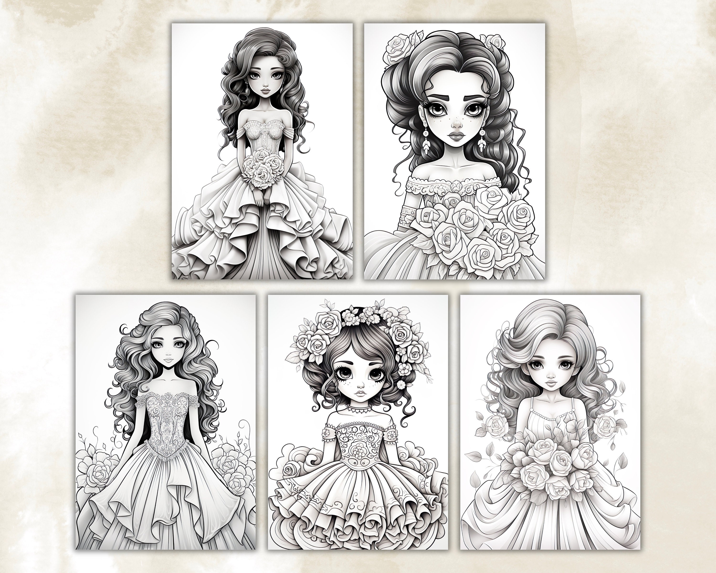 Cute Wedding Brides Coloring Pages, Grayscale Coloring Pages, Fantasy ...