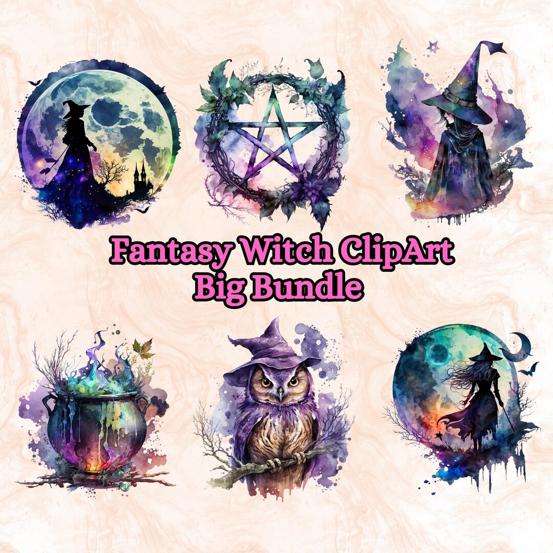 77 Witch Watercolor Clipart, Witch Clipart, Fantasy Clipart, Big Bundle ...