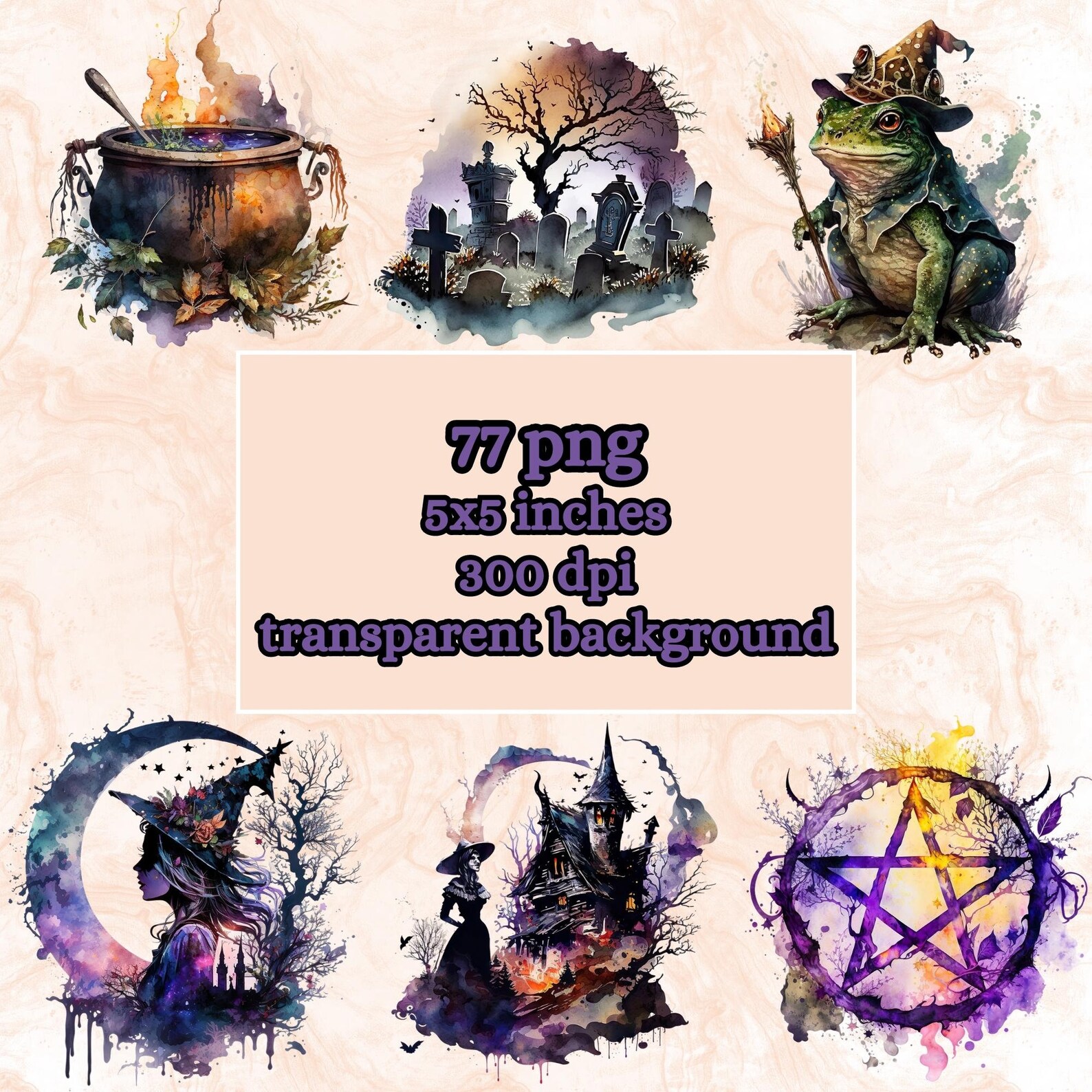77 Witch Watercolor Clipart, Witch Clipart, Fantasy Clipart, Big Bundle ...