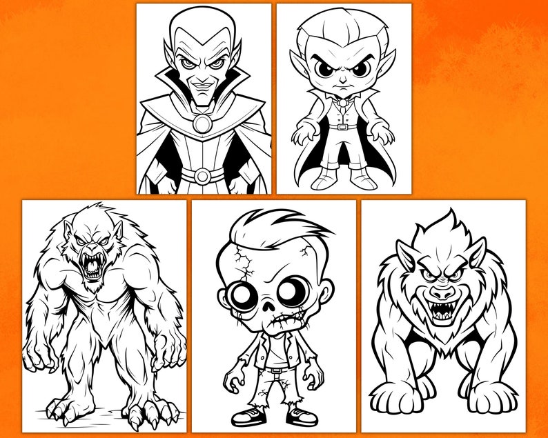 Spooky Halloween Characters Coloring Pages for Kids and Teens - Etsy