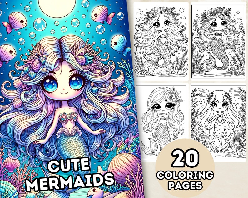 Cute Mermaids Coloring Pages for All Ages, Mermaid Coloring Book ...