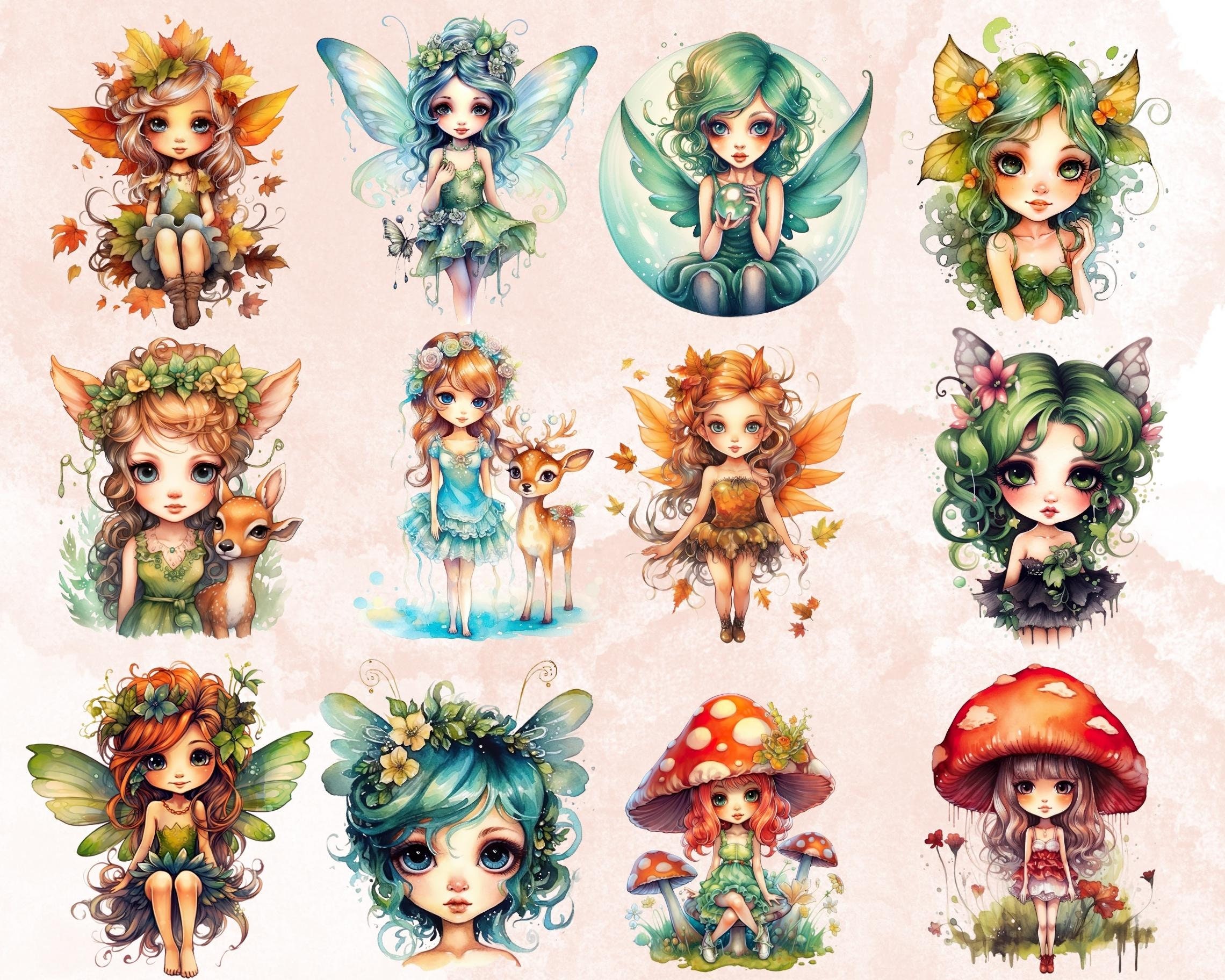 38 Adorable Fairy Watercolor Clipart, Fantasy Anime Clipart, Fairytale ...