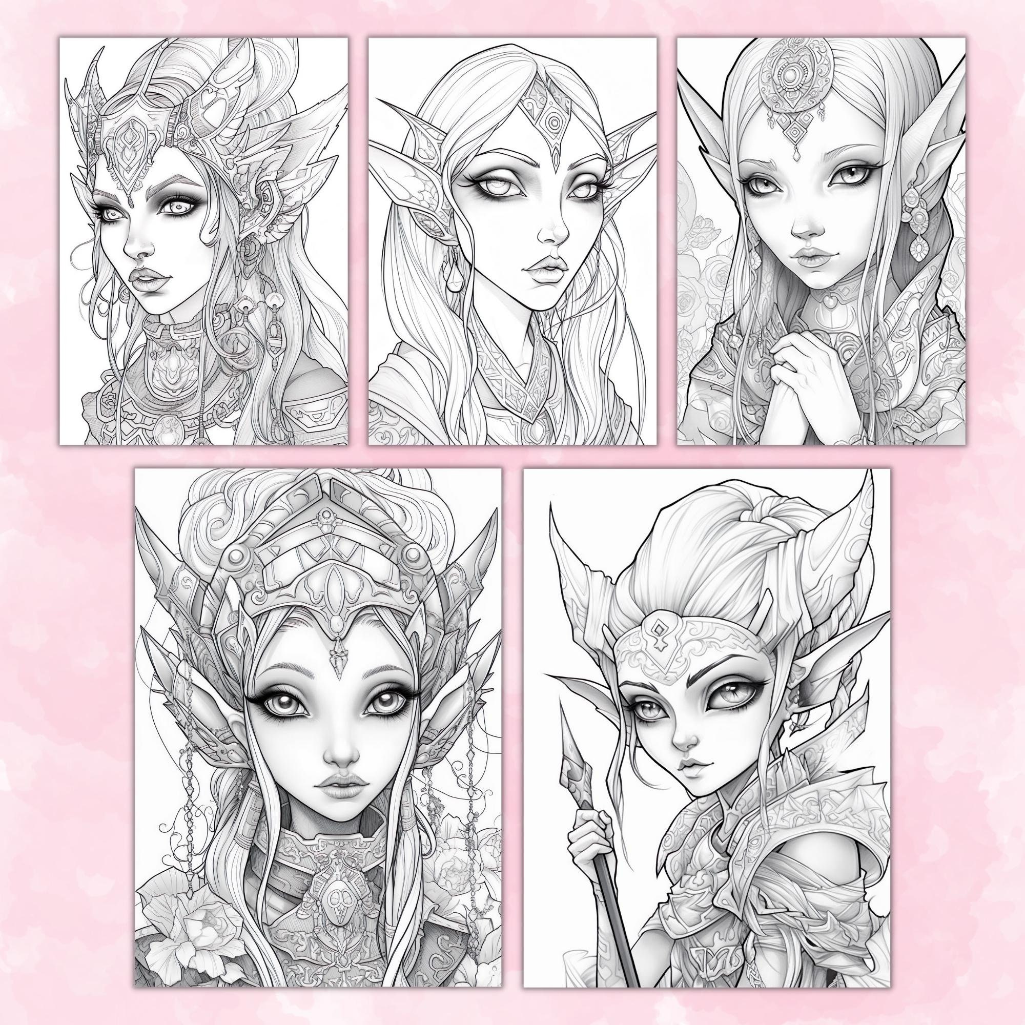 Beautiful High Elves Coloring Pages Grayscale Coloring Pages - Etsy