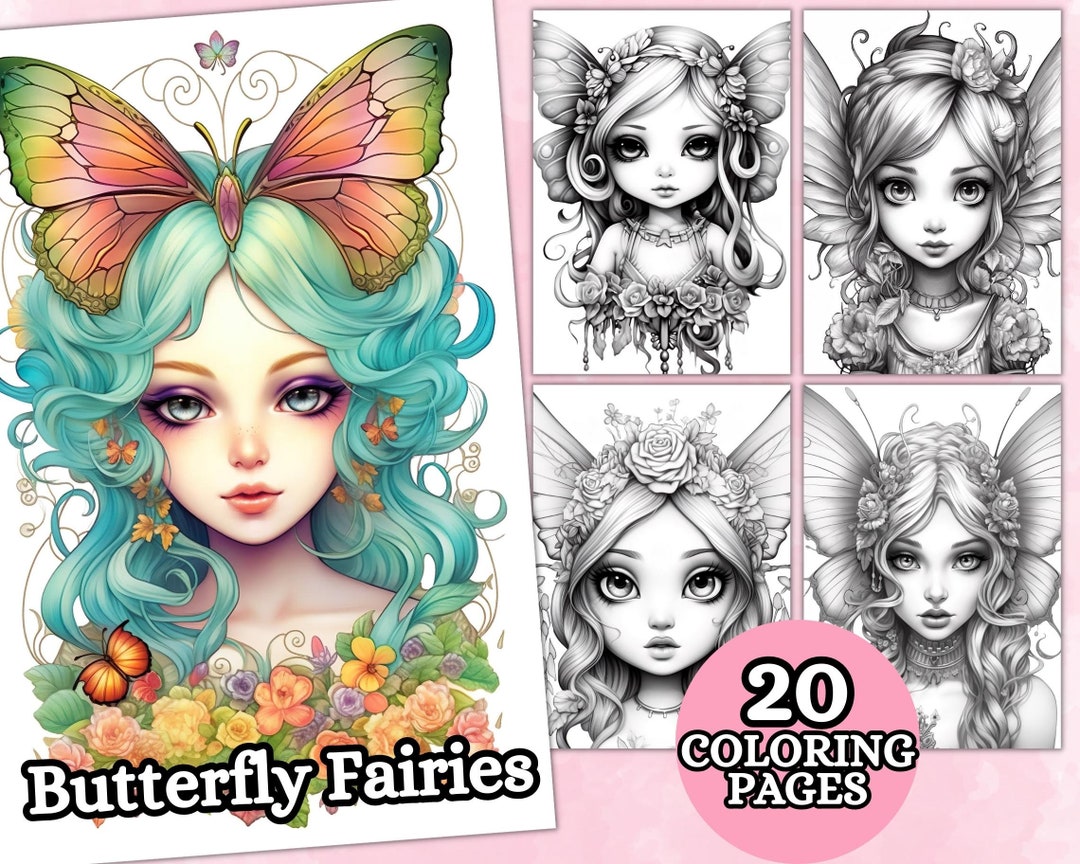 Butterfly Fairy Coloring Pages, Grayscale Coloring Page, Fantasy Anime ...