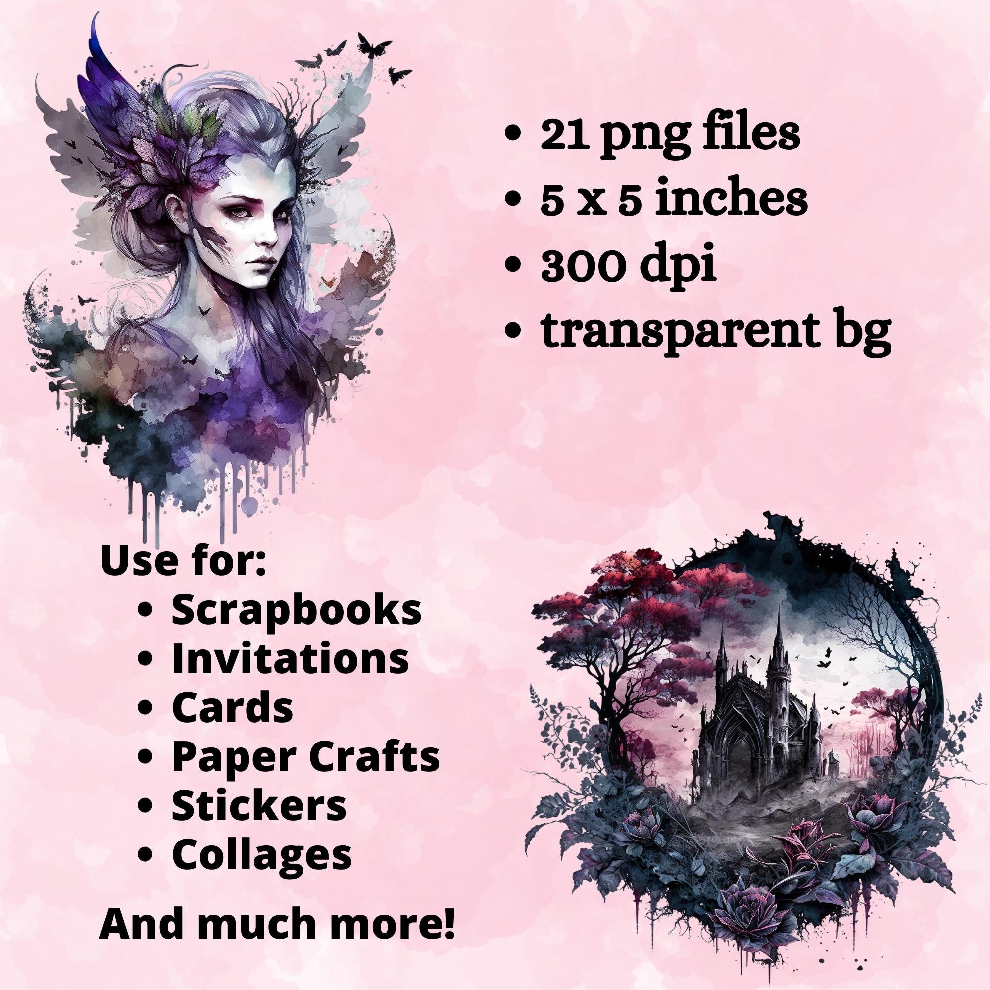 21 imágenes prediseñadas de hadas góticas de acuarela, imágenes ...