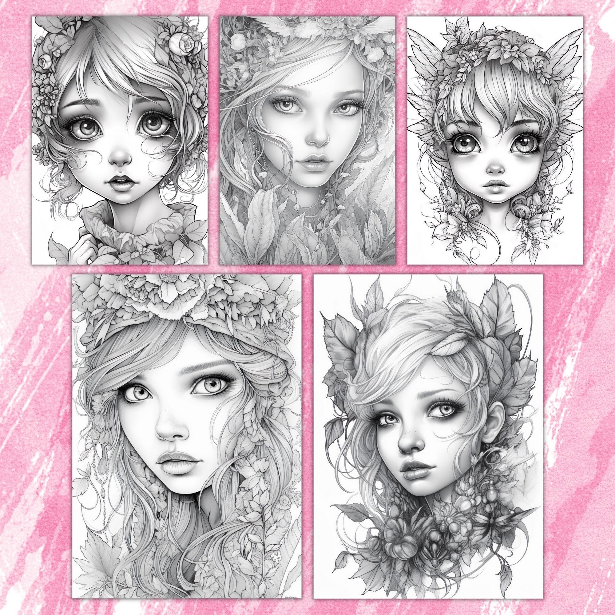 Grayscale Fairy Portraits Coloring Pages, Fairy Coloring Page ...