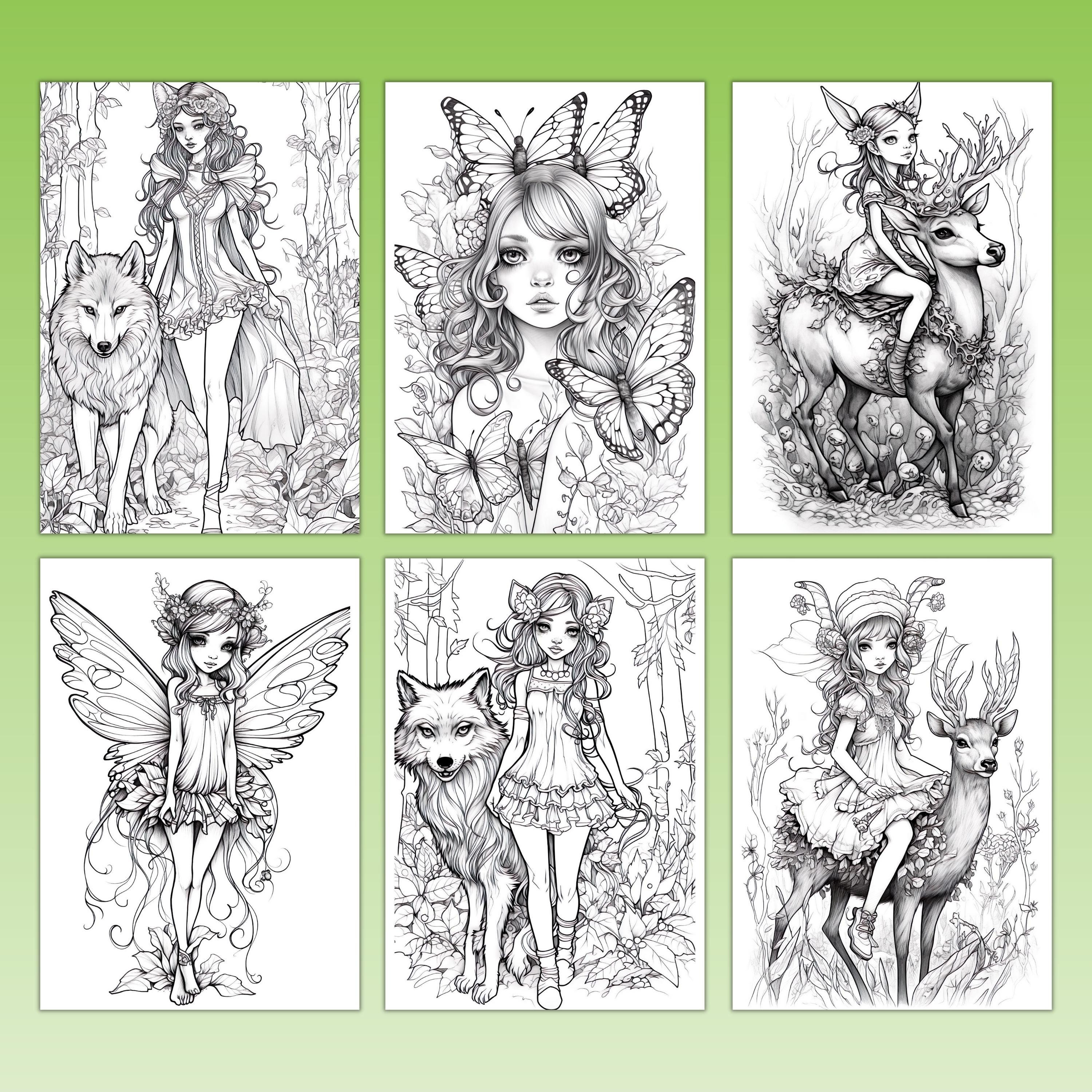 Forest Fairies Coloring Pages, Fairy Coloring Page, Grayscale Coloring ...