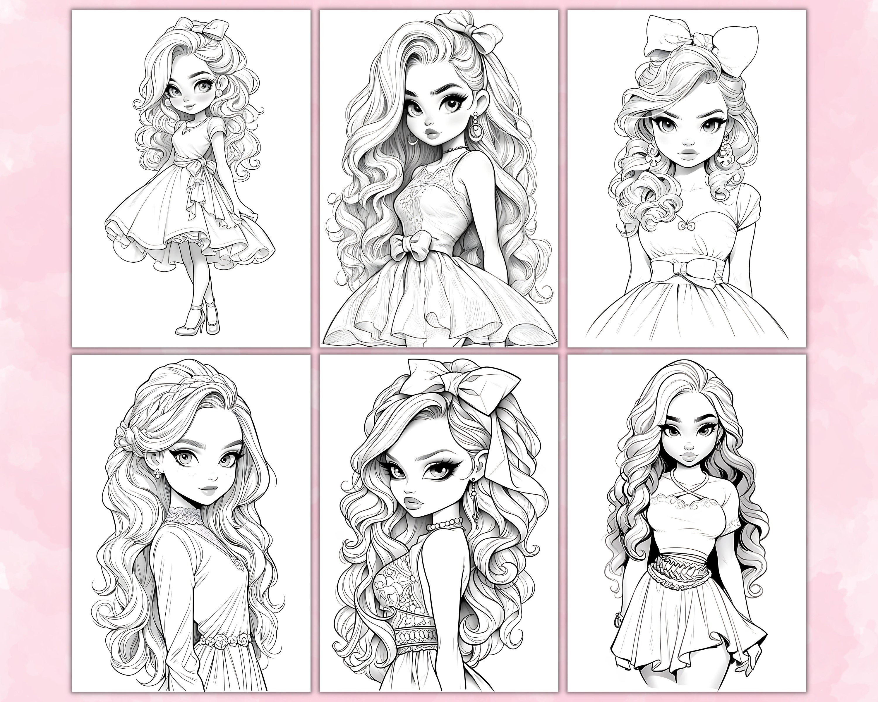 Anime Girls in Dresses Coloring Pages, Grayscale Coloring Pages ...