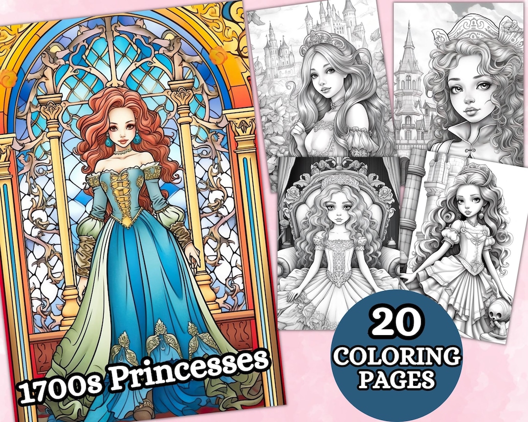 Beautiful 1700s Princesses Coloring Page Book, Grayscale Coloring Pages ...