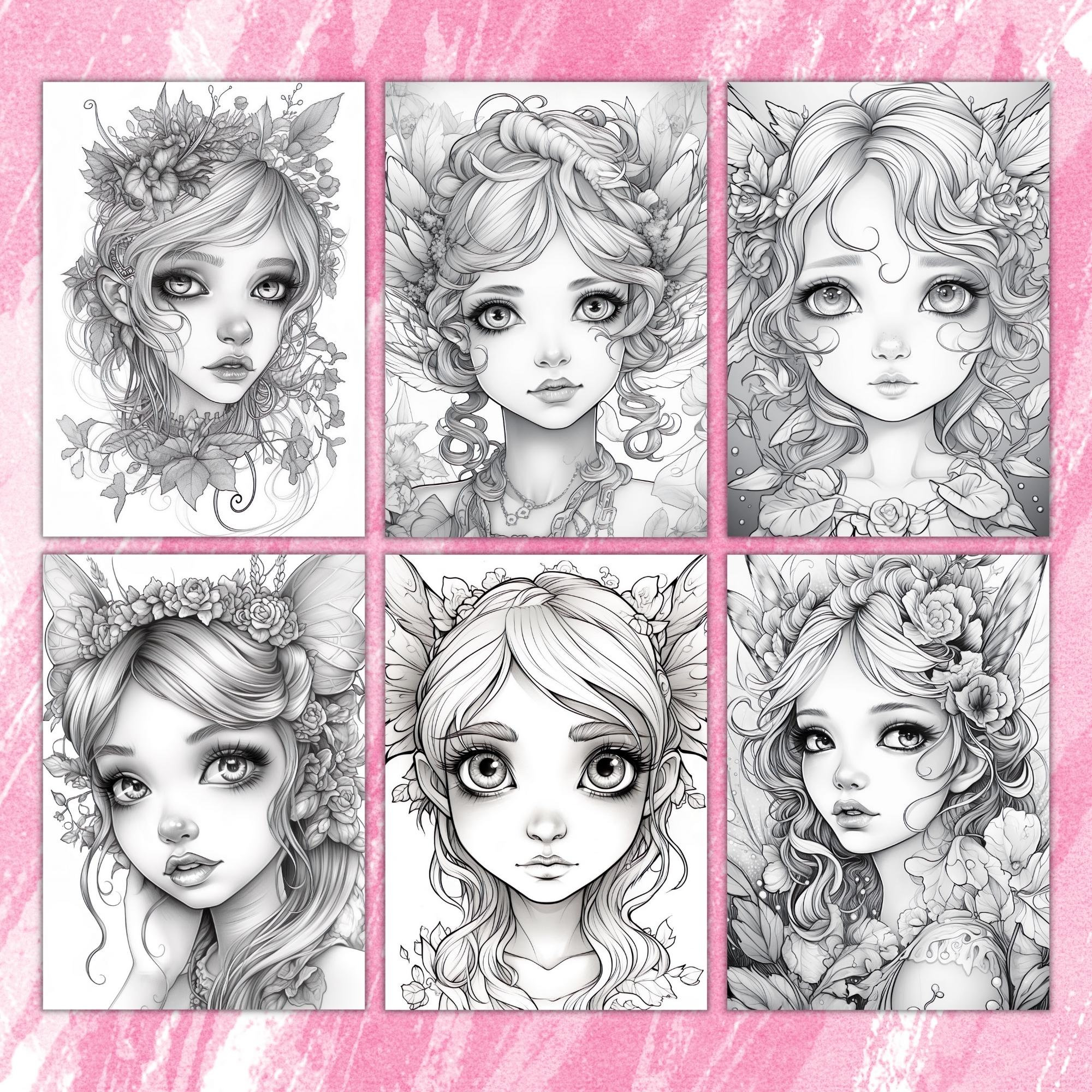 Grayscale Fairy Portraits Coloring Pages, Fairy Coloring Page ...