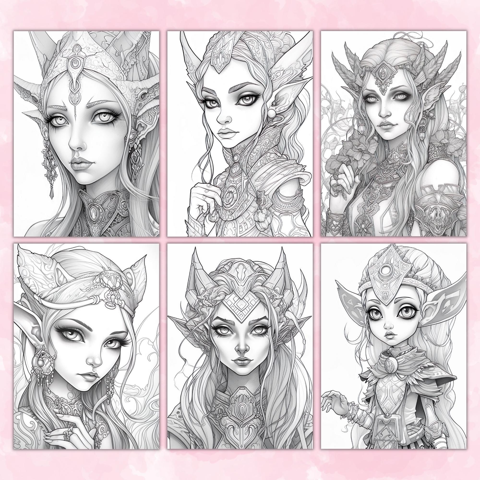 Beautiful High Elves Coloring Pages Grayscale Coloring Pages - Etsy