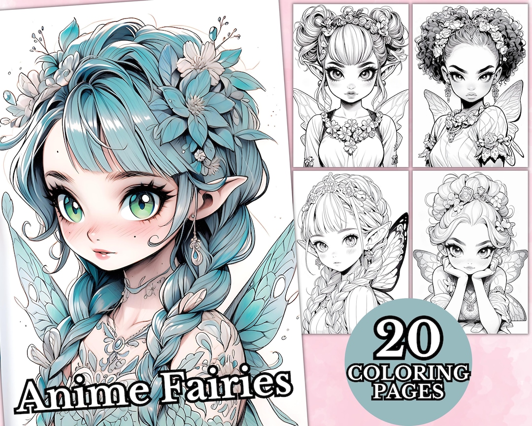 Anime Fairies Coloring Pages for Adults, Grayscale Coloring Pages ...
