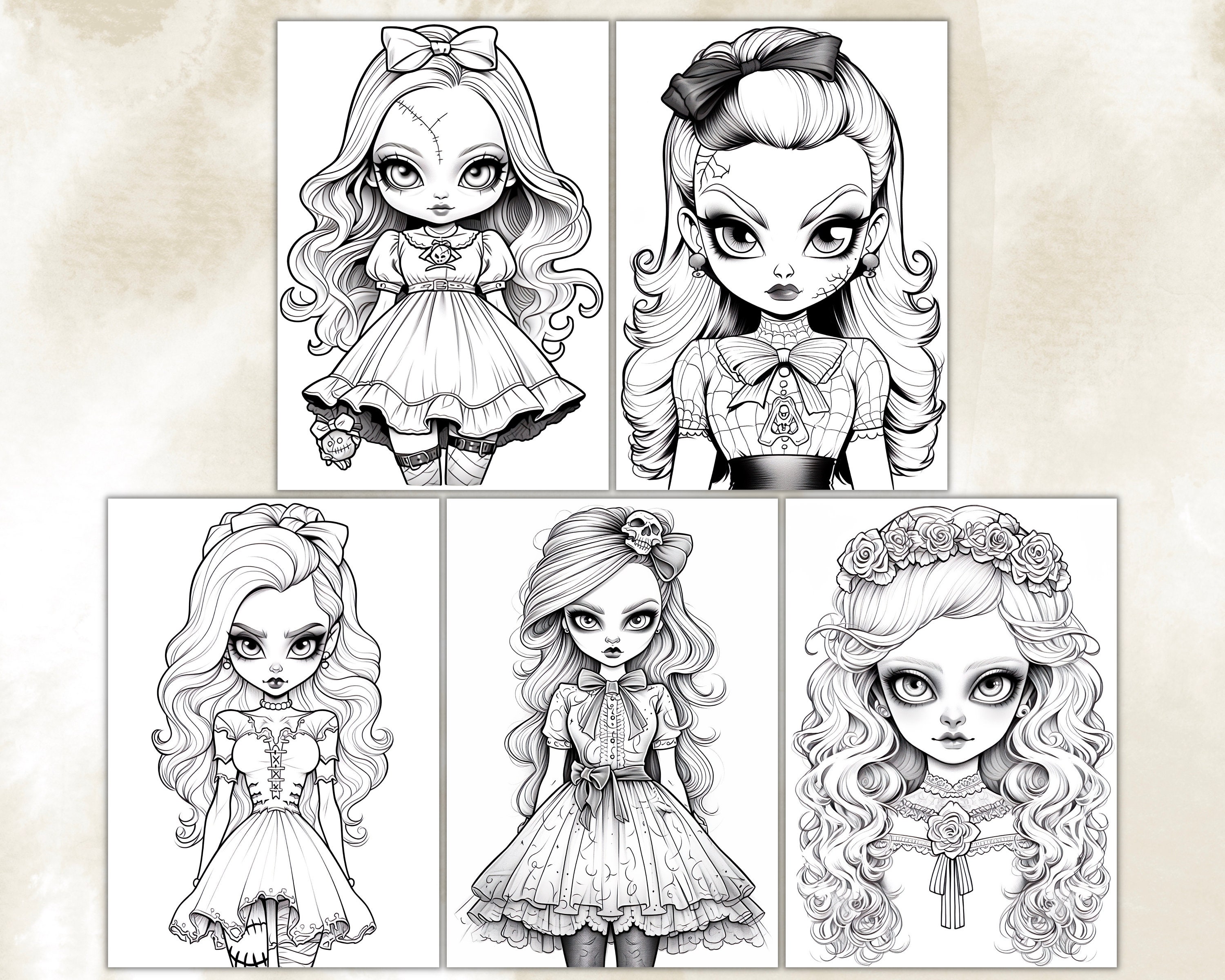 Spooky Girls Coloring Pages, Grayscale Coloring Pages, Halloween ...