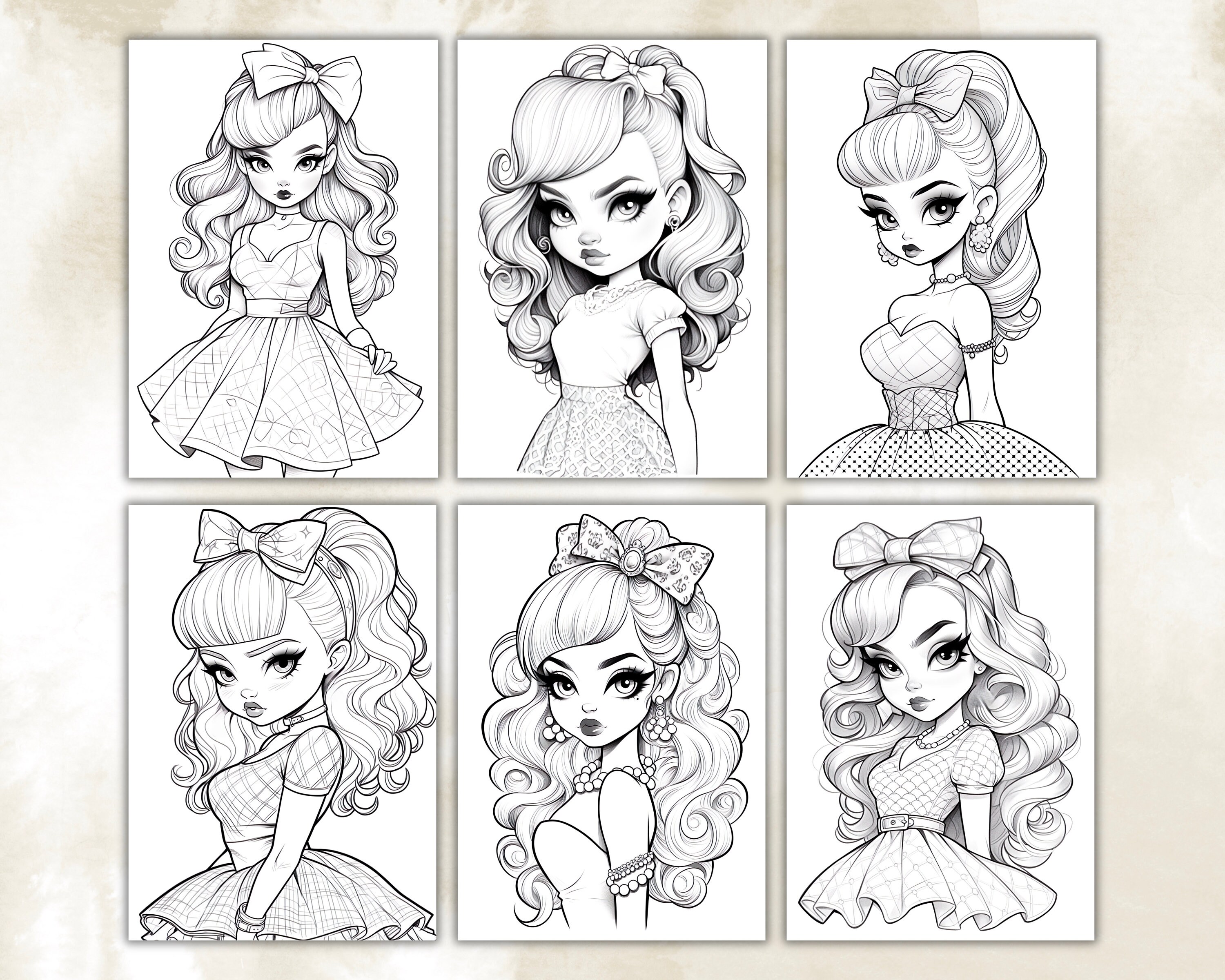 Cute Pin Up Girls Coloring Pages Grayscale Coloring Book Printable