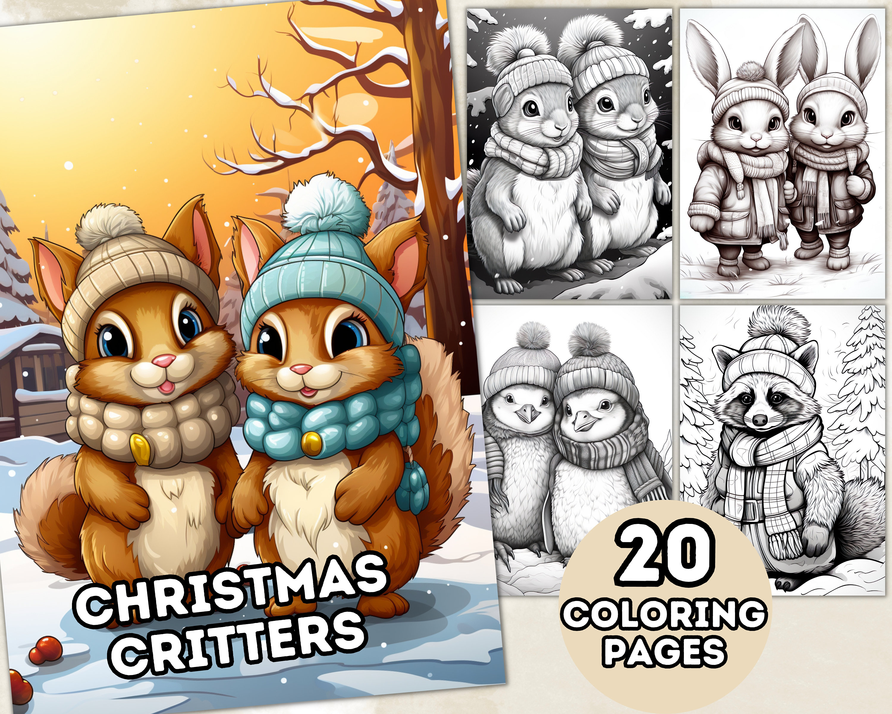 Christmas Critters Coloring Pages, Grayscale Coloring Pages, Christmas ...