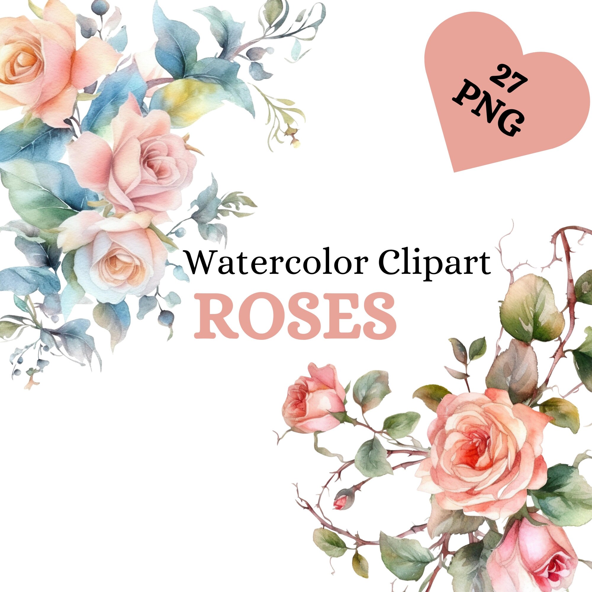 Roses Clipart, Watercolor Roses, Floral Clipart, Wedding Clipart ...