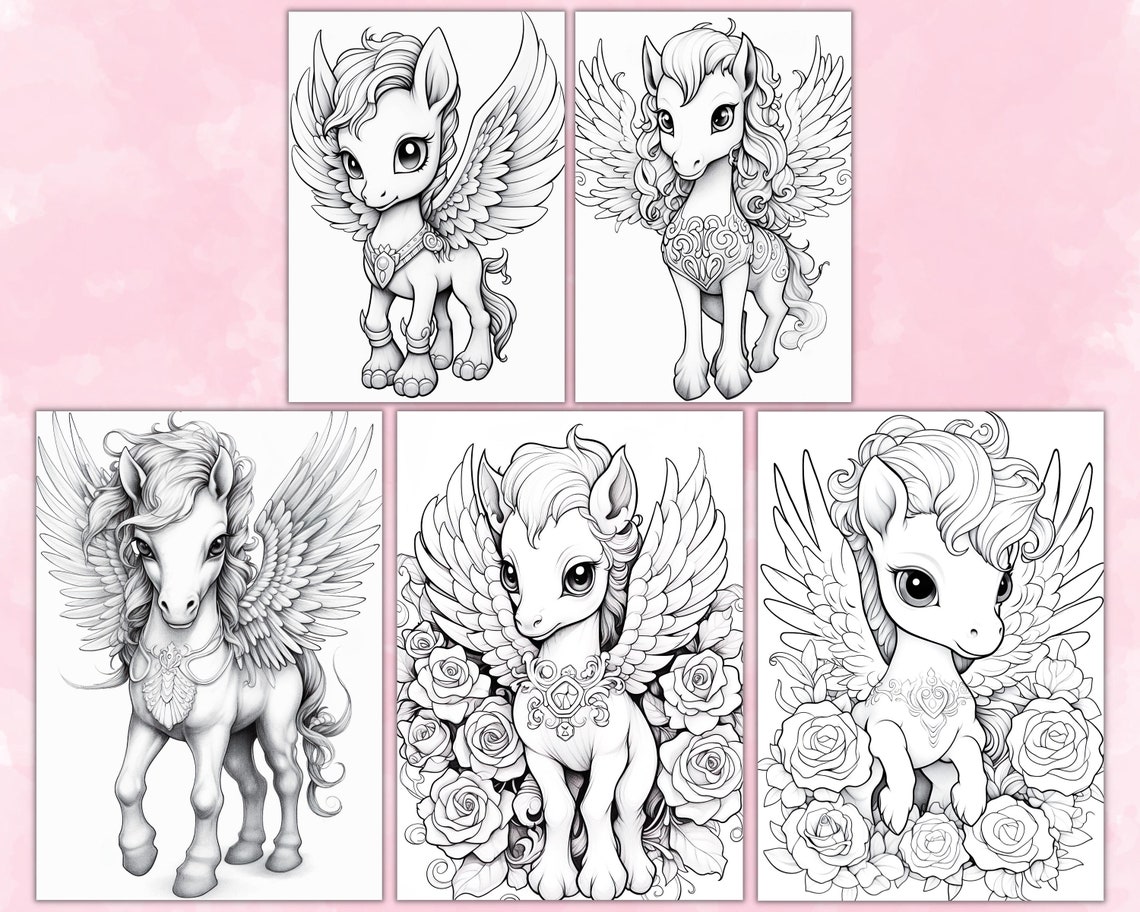Baby Pegasus Coloring Pages for Adults, Grayscale Coloring Page ...