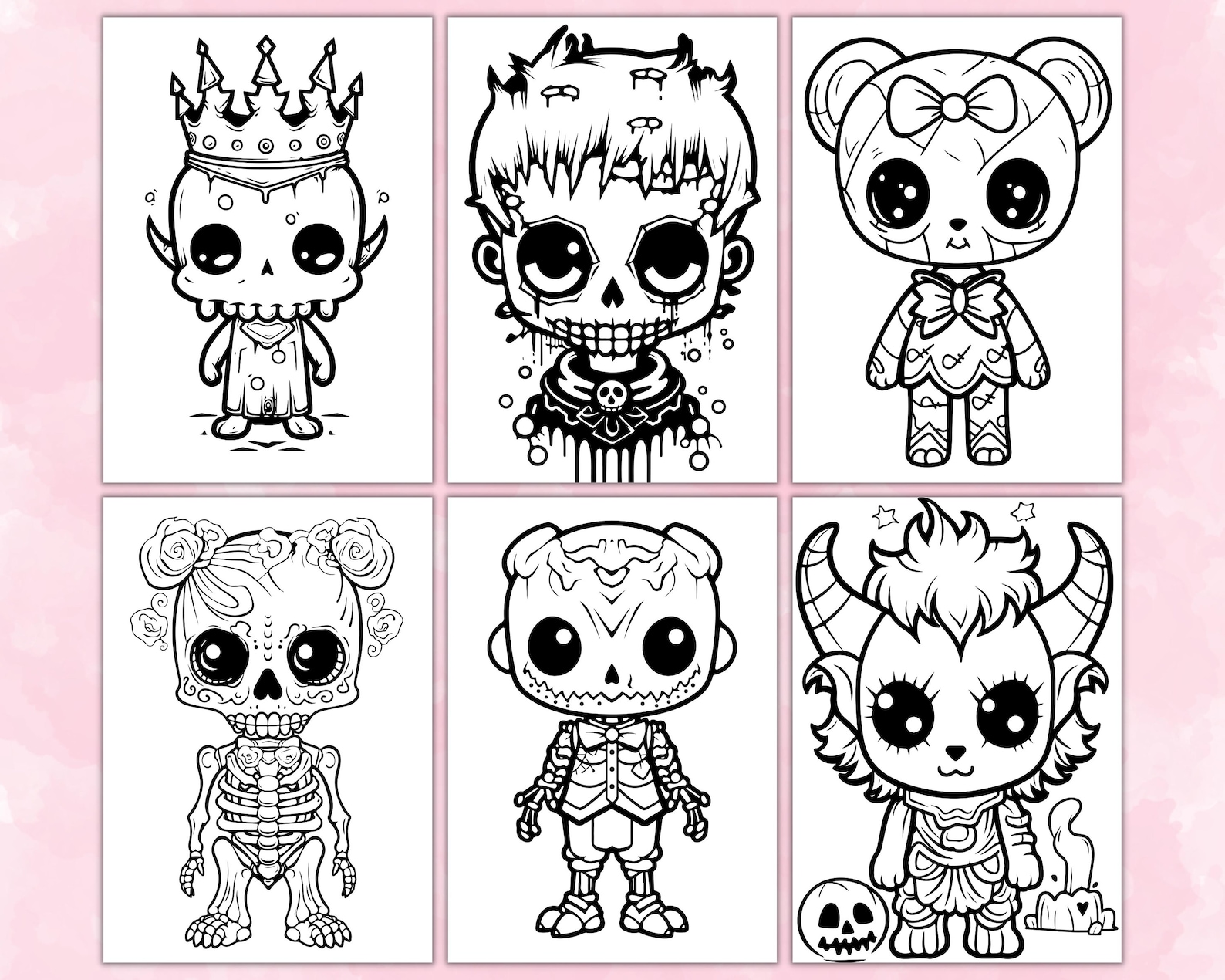 Creepy Kawaii Coloring Pages for Kids and Adults, Halloween Coloring ...
