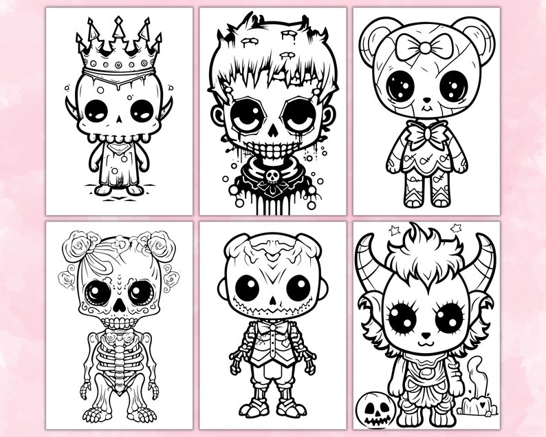 Creepy Kawaii Coloring Pages for Kids and Adults, Halloween Coloring ...