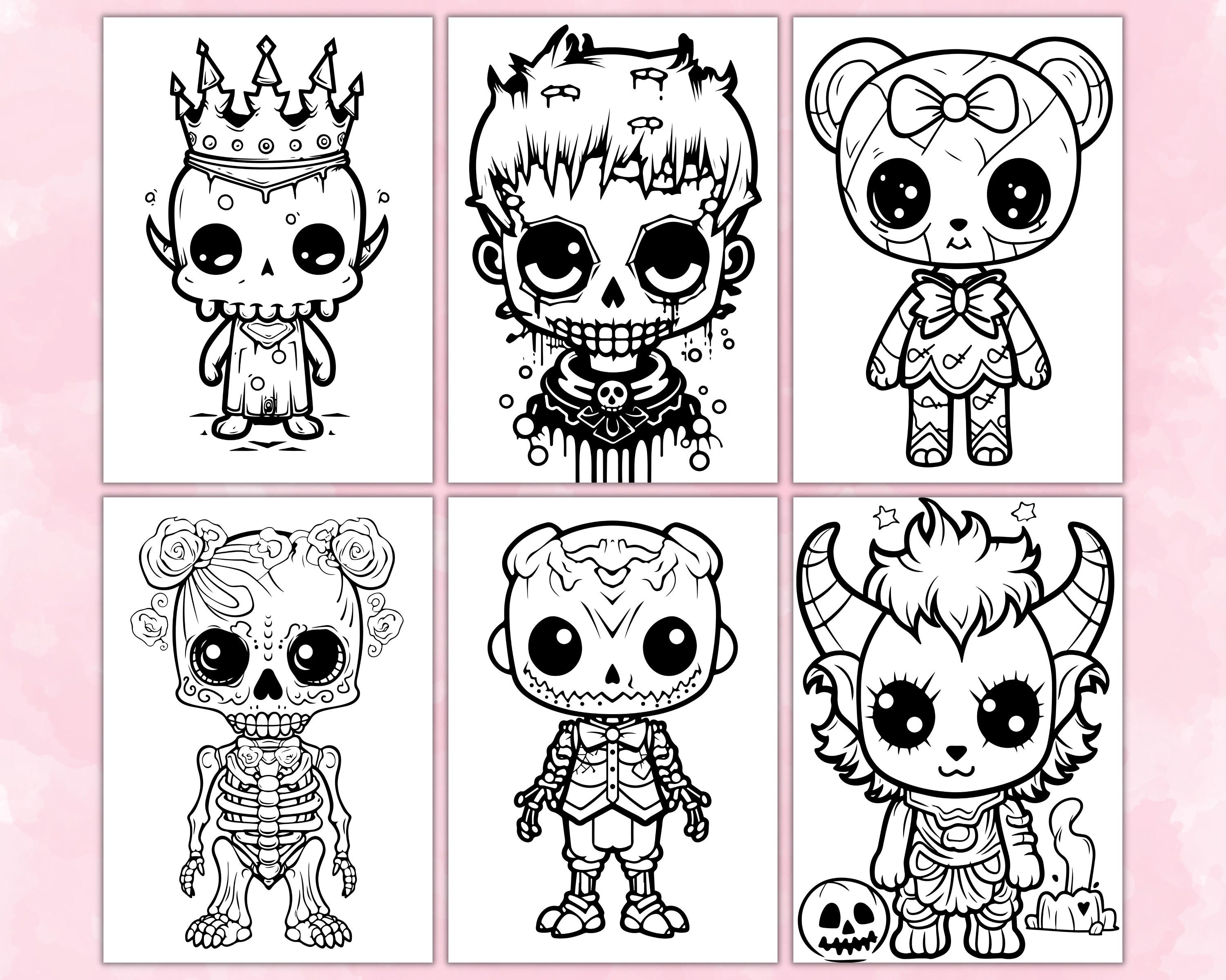 Creepy Kawaii Coloring Pages for Kids and Adults, Halloween Coloring ...