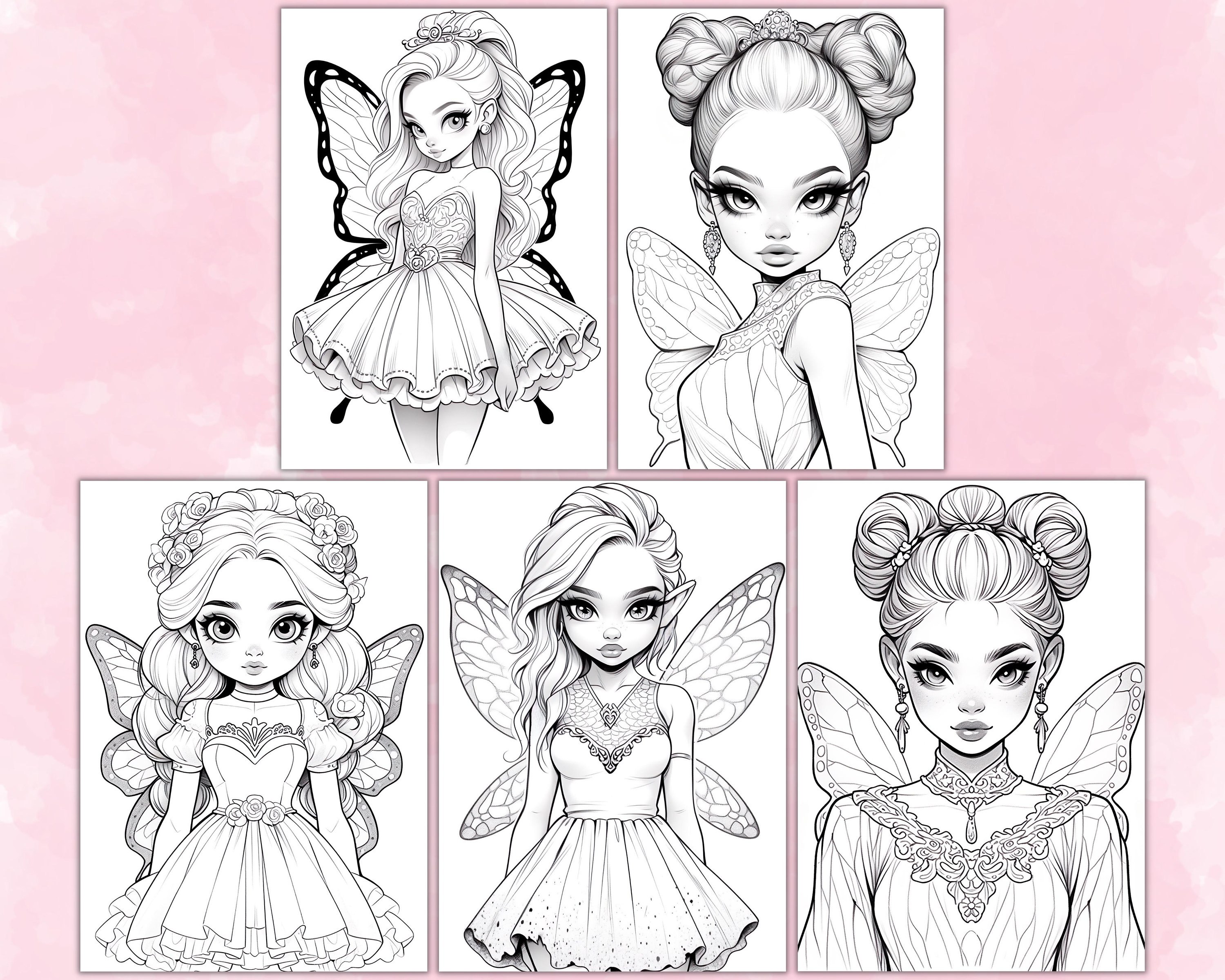 Adorable Faries Coloring Pages, Grayscale Coloring Pages, Fantasy Anime ...