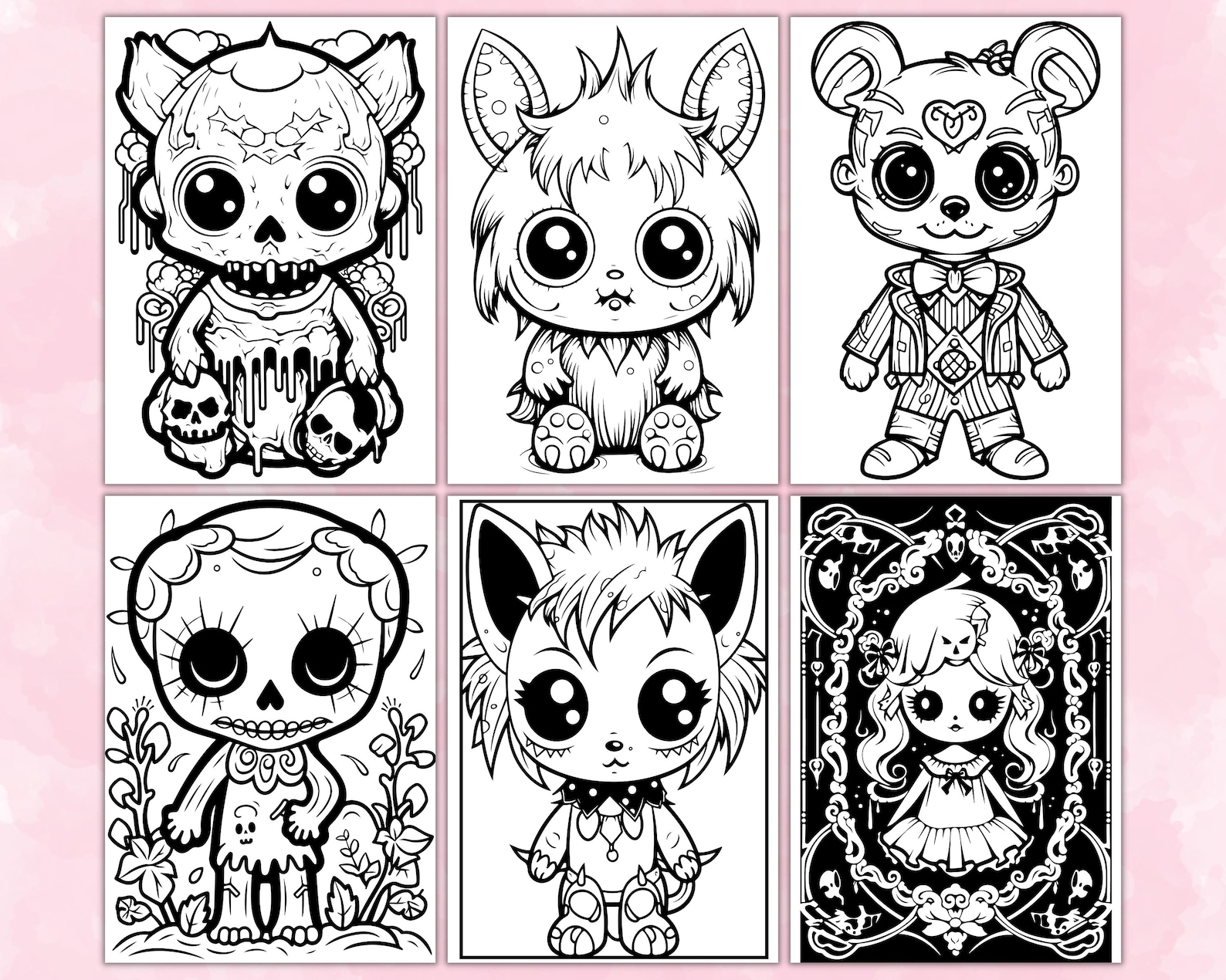 Creepy Kawaii Coloring Pages for Kids and Adults, Halloween Coloring ...