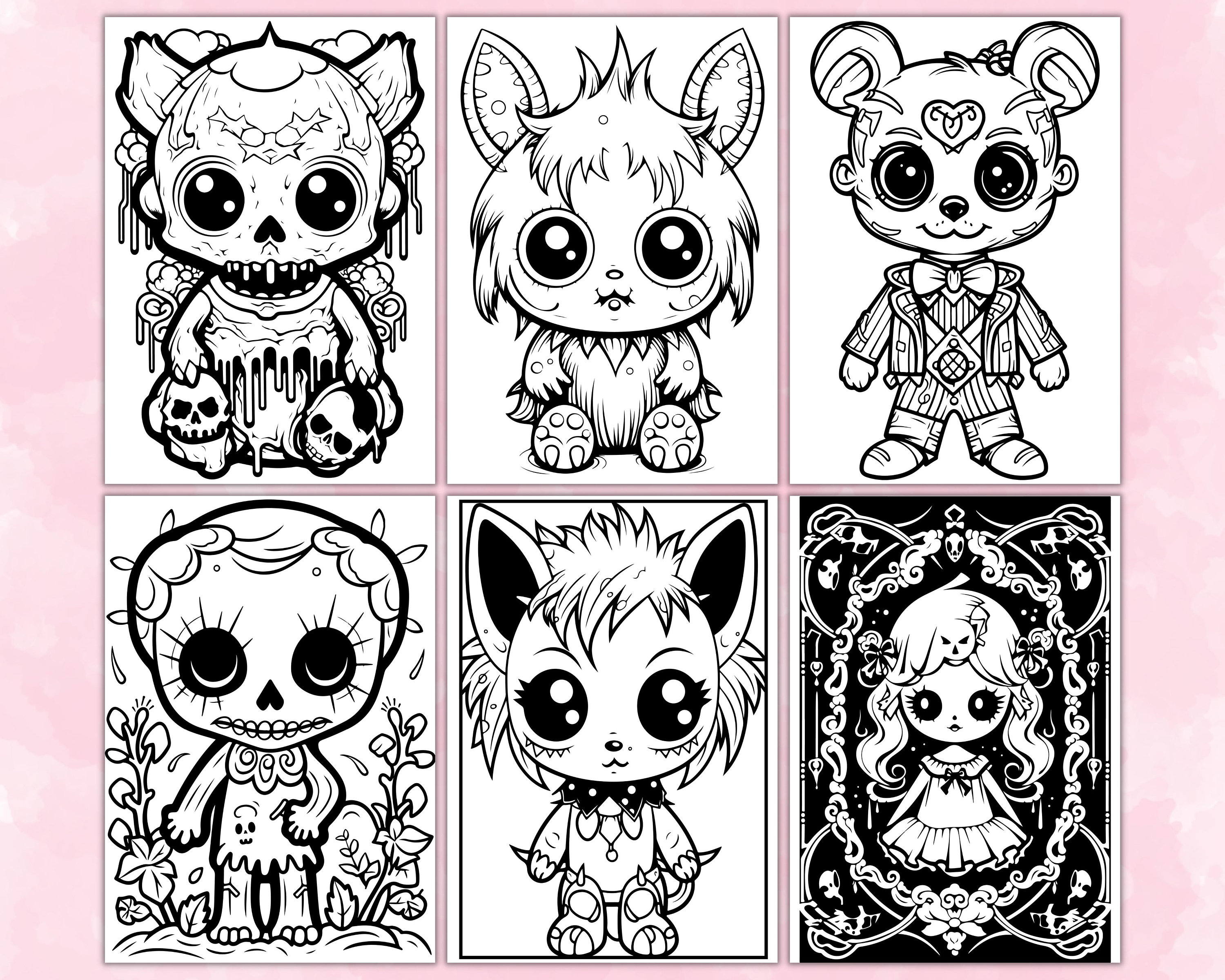 Creepy Kawaii Coloring Pages for Kids and Adults, Halloween Coloring ...