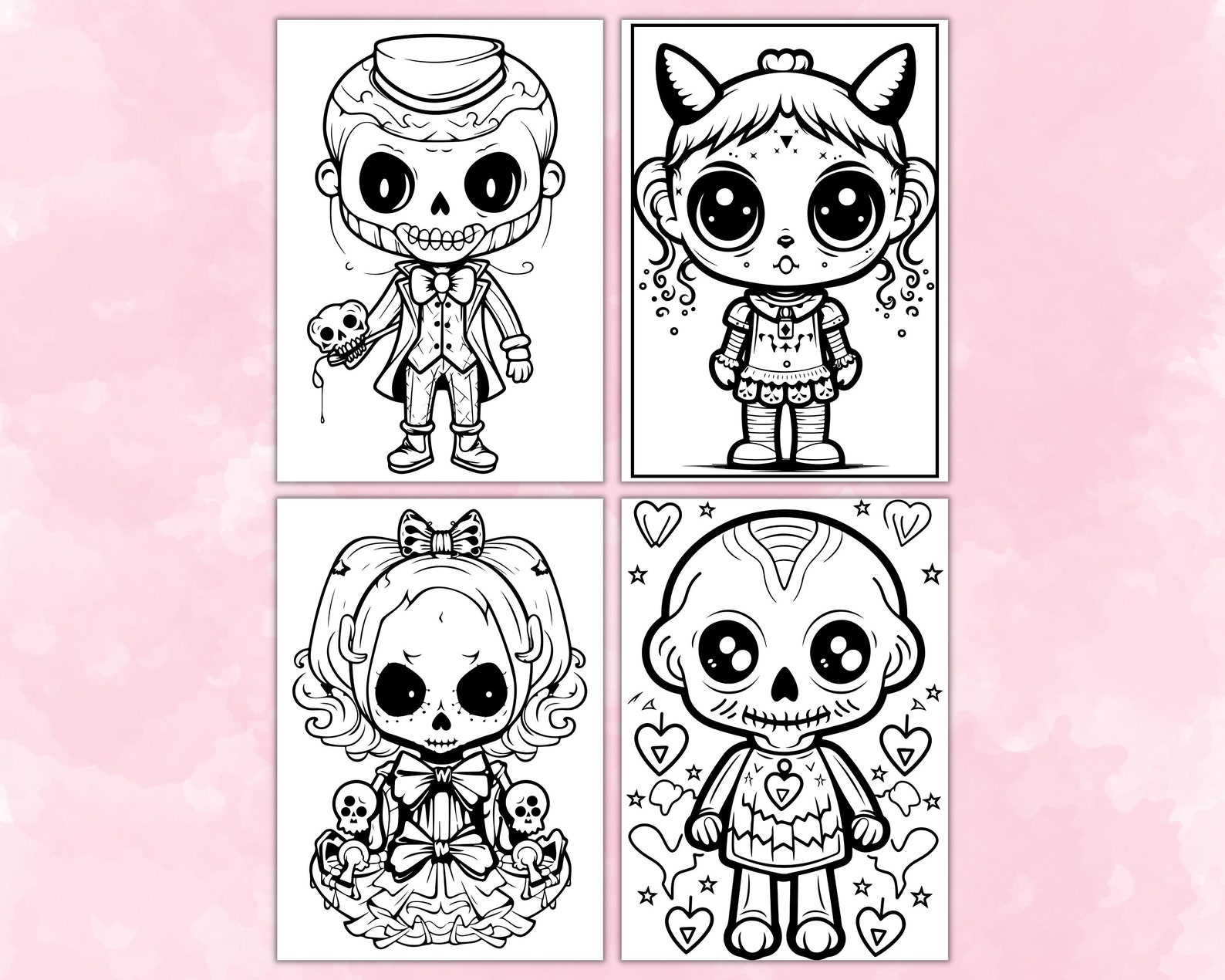 Creepy Kawaii Coloring Pages for Kids and Adults, Halloween Coloring ...