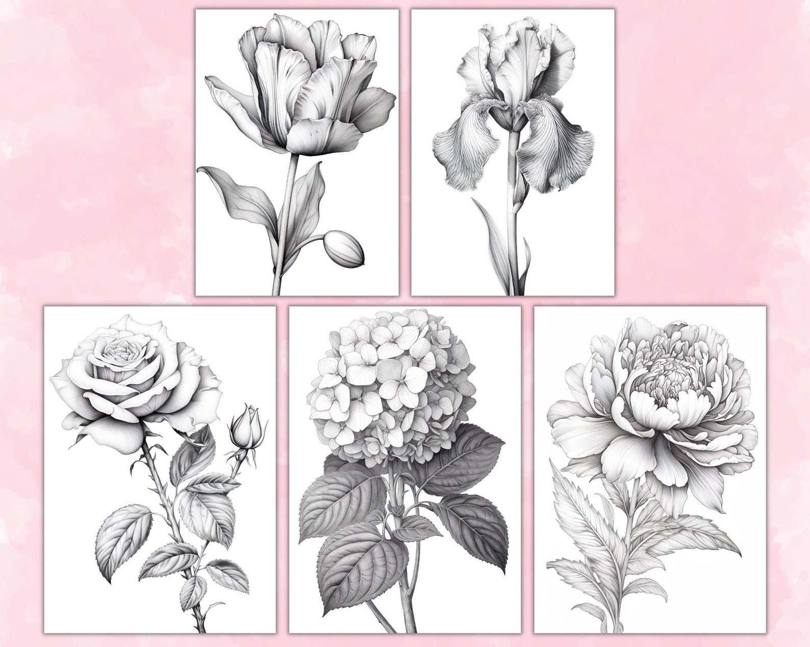 20 Grayscale Flower Coloring Pages, Grayscale Coloring Page, Flower ...