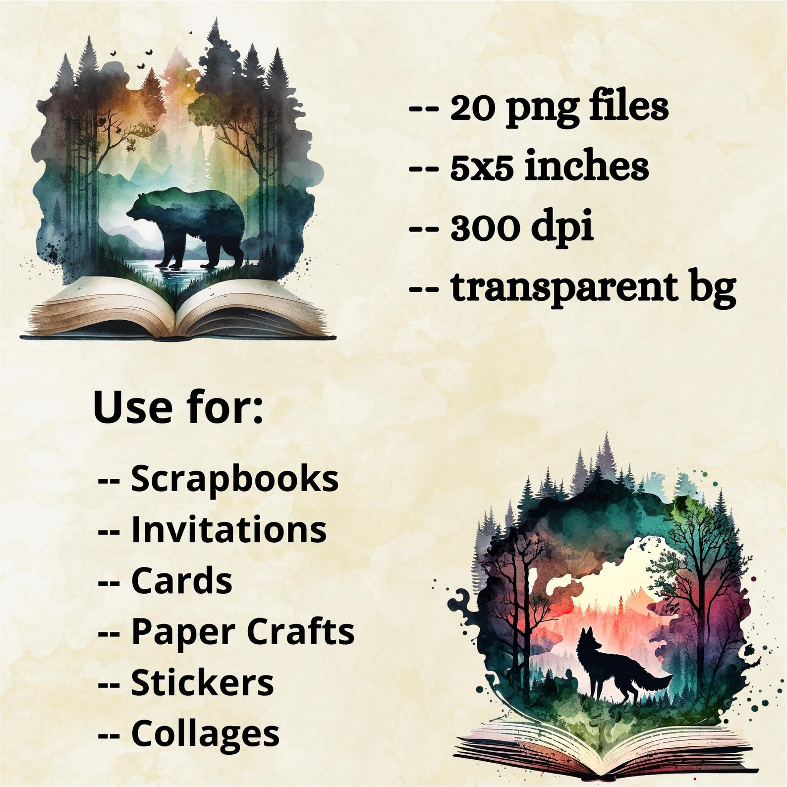 20 Watercolor Fantasy Forest Book Clipart Open Book Clipart - Etsy
