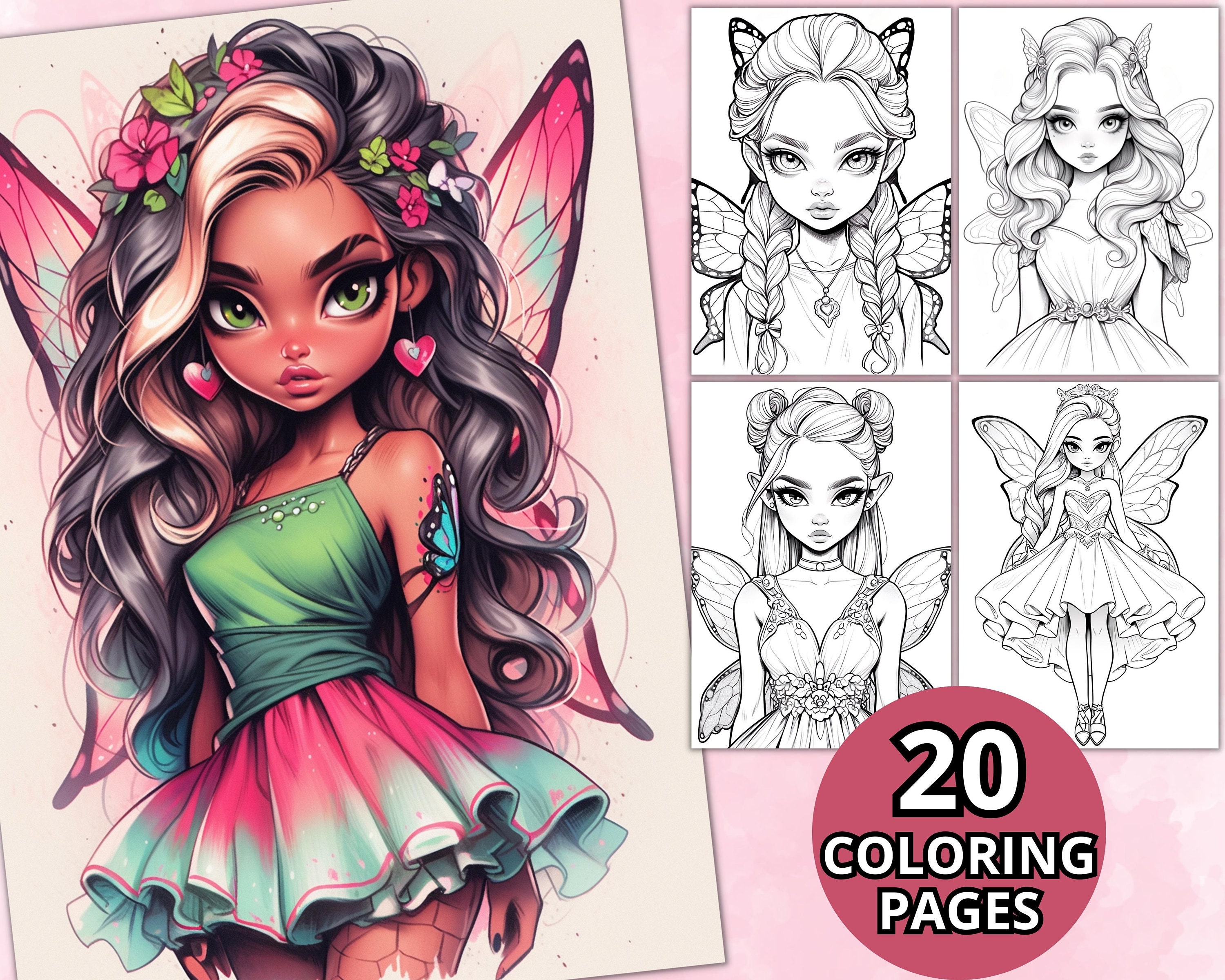 Adorable Faries Coloring Pages, Grayscale Coloring Pages, Fantasy Anime ...