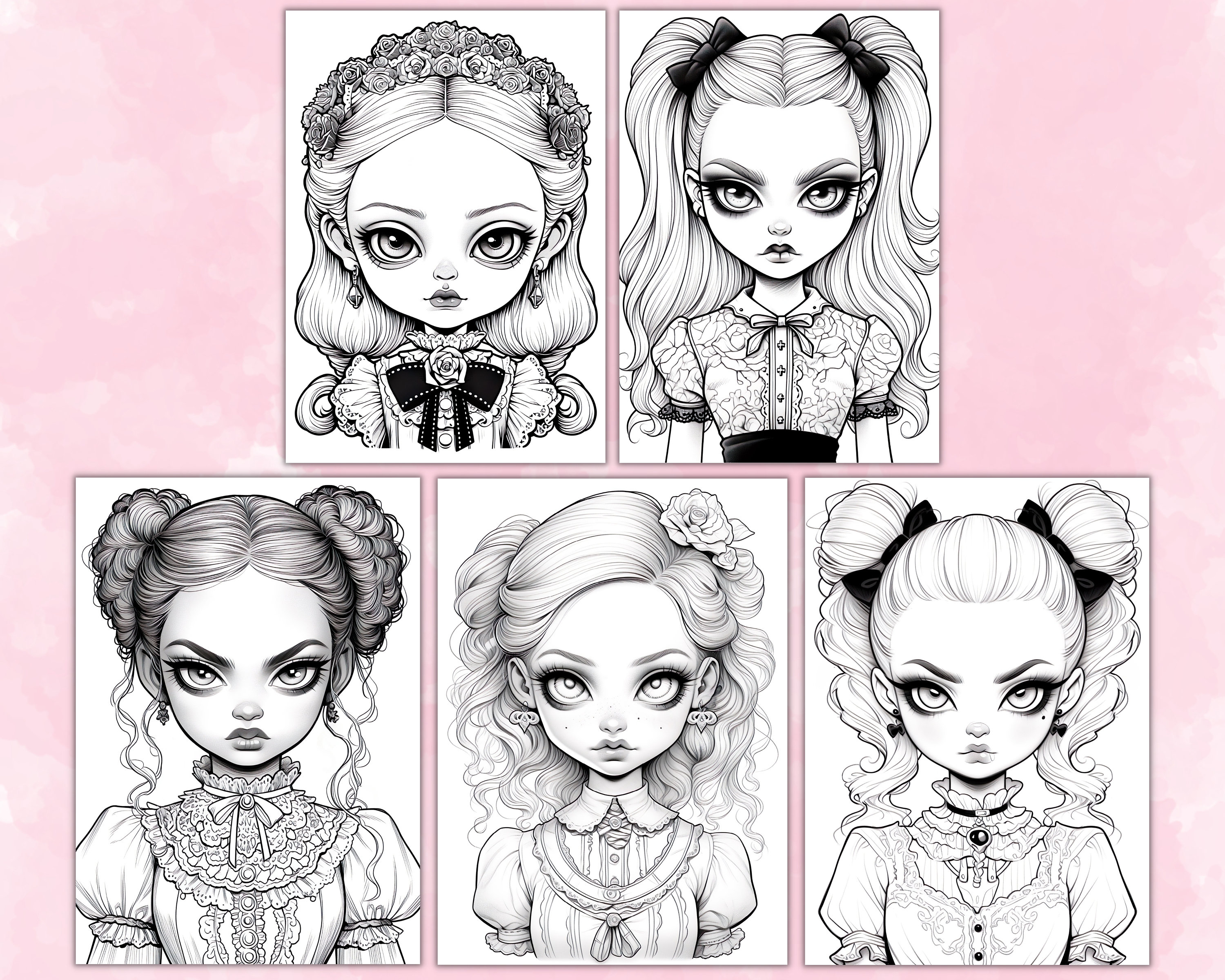 Gothic Girls Coloring Pages for Adults, Grayscale Coloring Pages ...