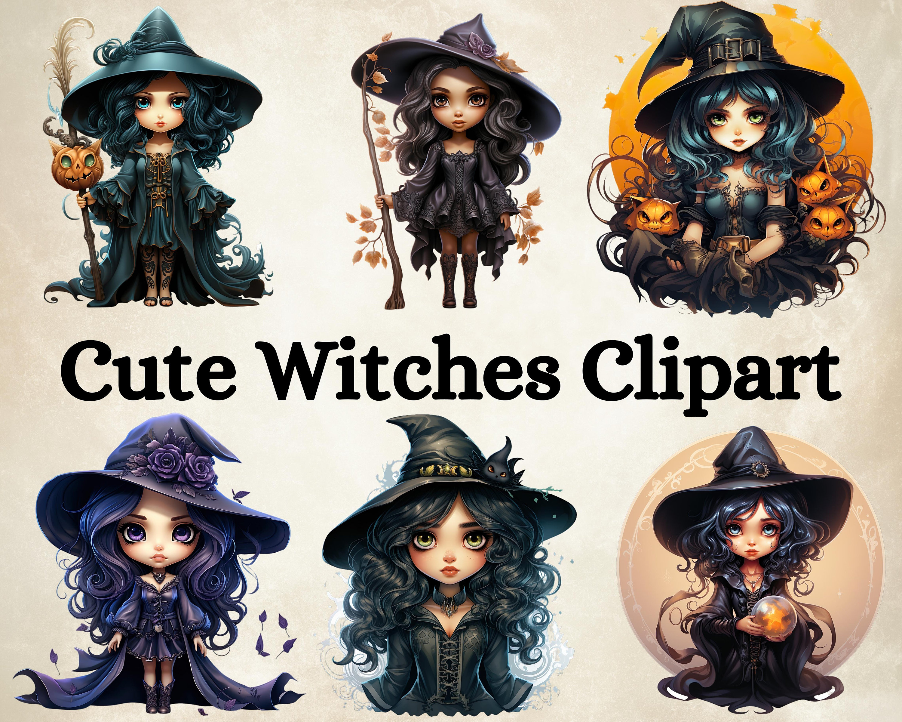 30 Cute Witches Clipart, Fantasy Clipart, DIY Clipart, Fantasy Anime ...