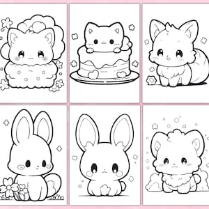 Kawaii Animals Coloring Pages for Kids and Adults, Kawaii Coloring Book ...