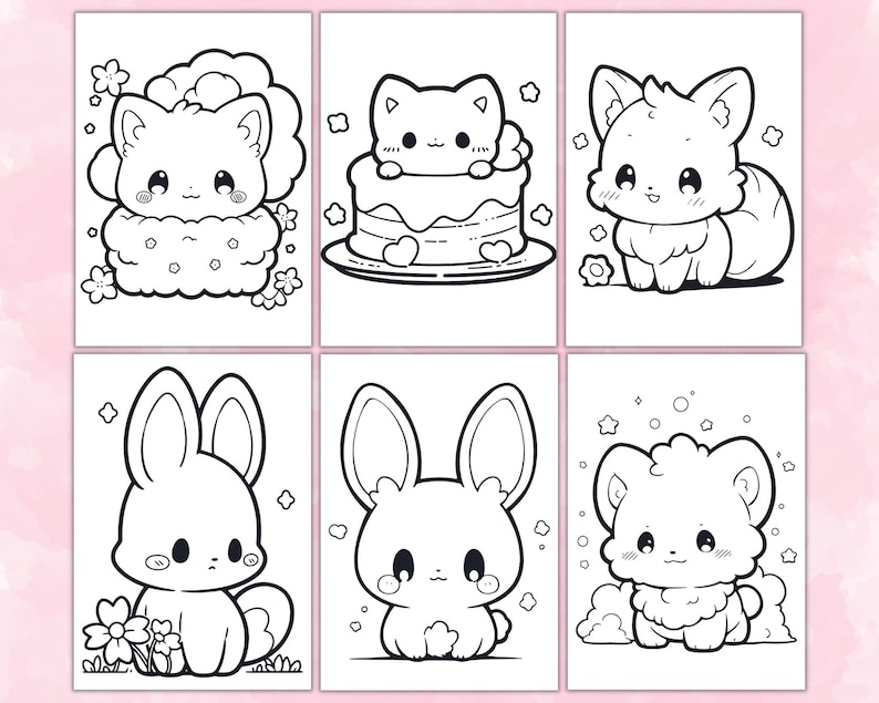 Kawaii Animals Coloring Pages for Kids and Adults, Kawaii Coloring Book ...